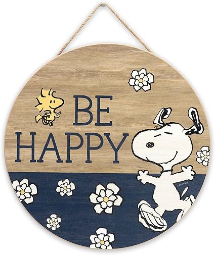 Amazon.com: Peanuts Snoopy Be Happy Round Hanging Wood Wall Decor - Fun ...