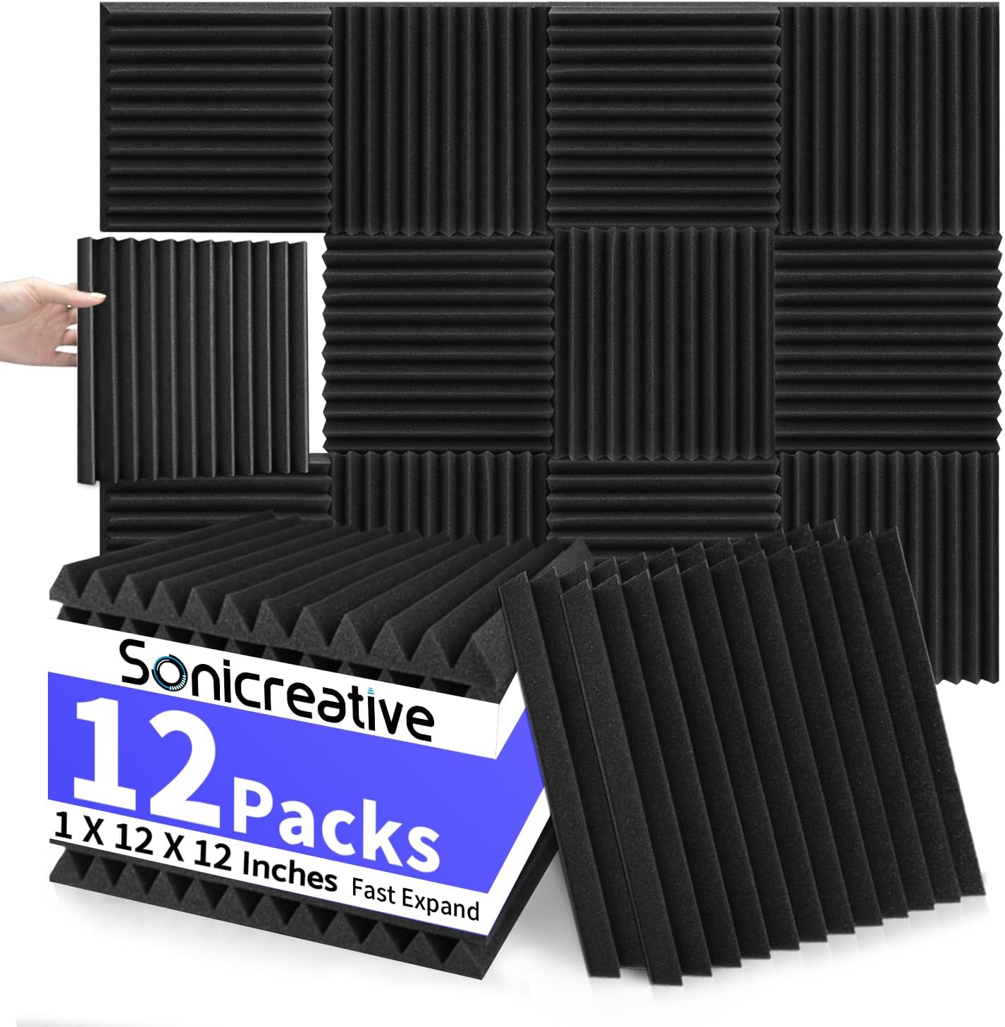 Amazon.com: Sonicreative 12 Pack Acoustic Foam Panels 1 X 12 X 12 ...