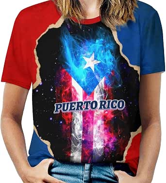 Puerto Rico PR Flag Galaxy Women's T-Shirt Print Short Sleeve Crew Neck ...