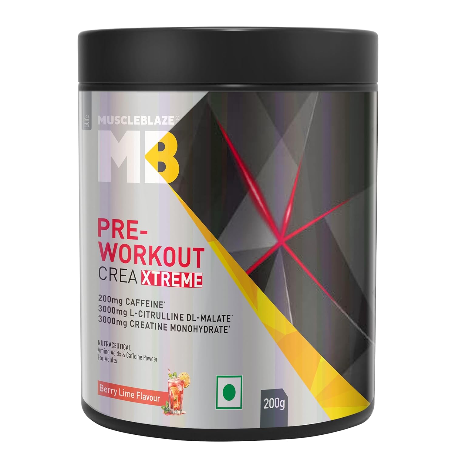 MuscleBlaze Pre Workout Crea-Xtreme (Berry Lime, 200g, 20 Servings ...