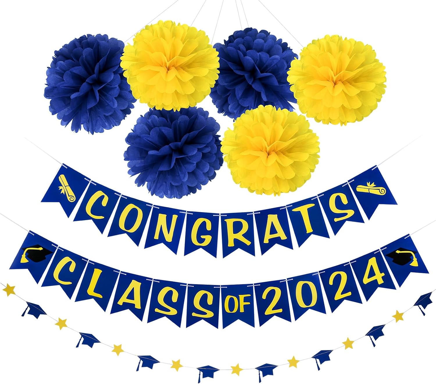 Amazon.com: Blue and Yellow Graduation Party Decorations 2024, Congrats ...