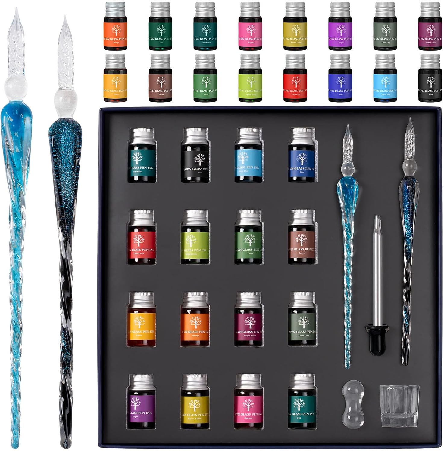 AIVN Glass Dip Pen Set - 21 Pieces of Calligraphy Pens Set. Includes 2 ...
