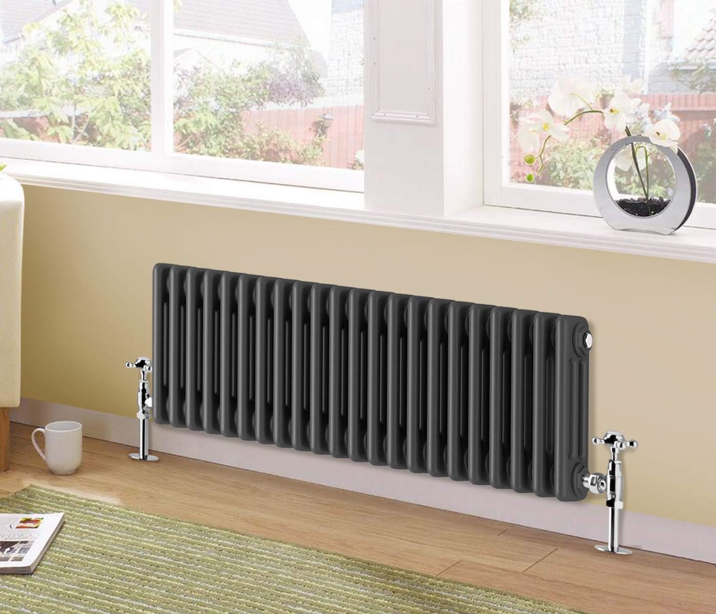 NRG 300x1010 Cast Iron Horizontal Radiator Anthracite 3 Column Central ...