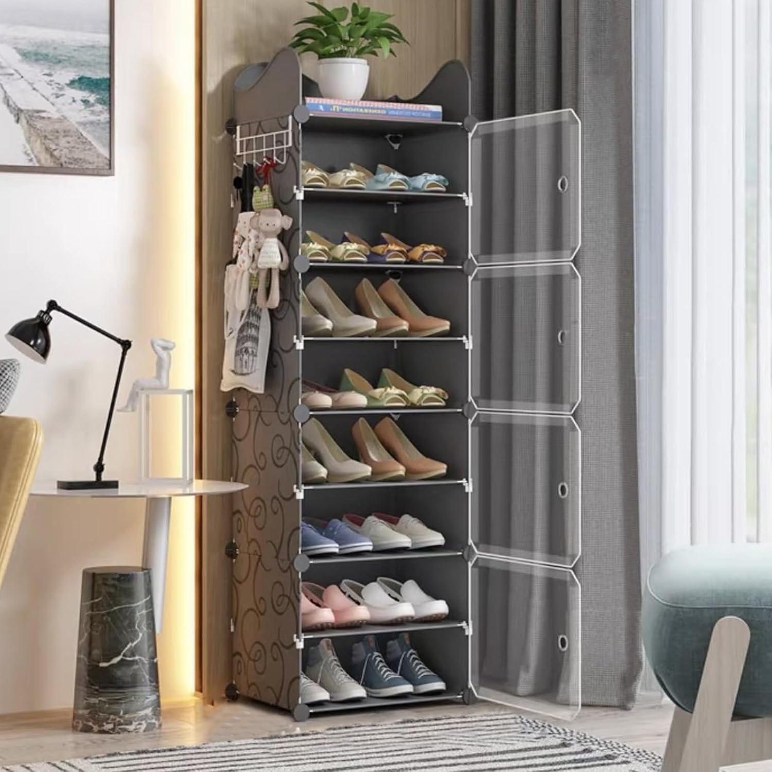 Amazon.com: 8 Tier Shoe Rack, Detachable Shoe Storage Cabinet for 16 ...