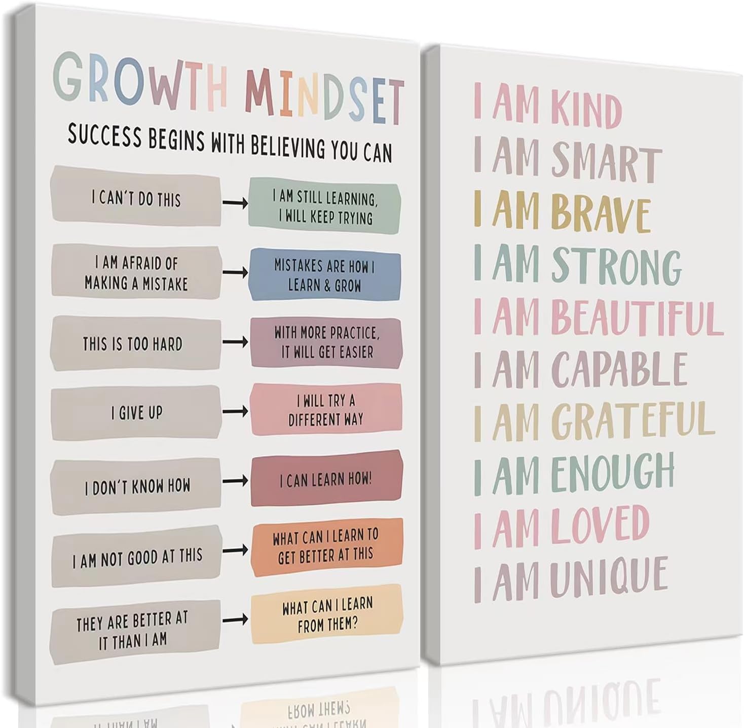 Amazon.com: 2 Pcs Framed Positive Affirmations Wall Decor Growth ...