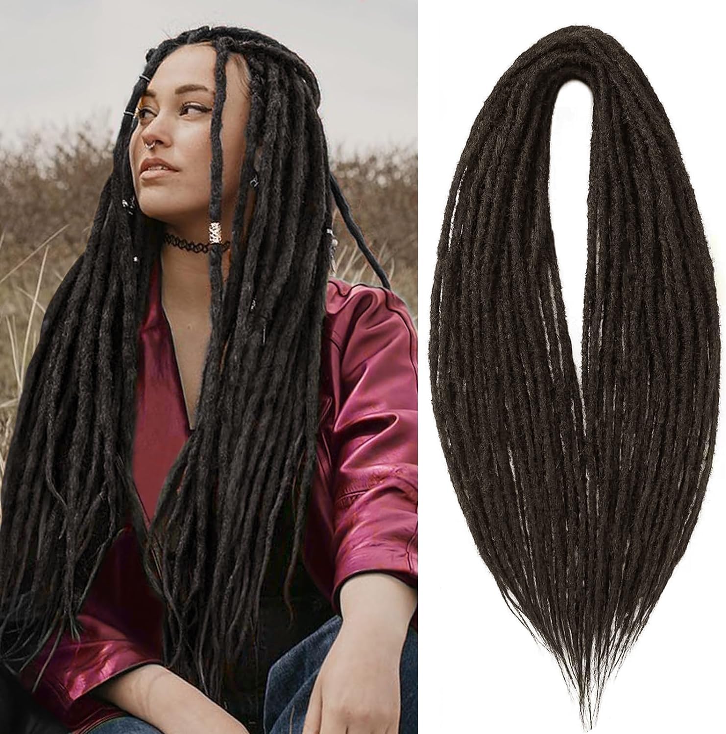 PORSMEER 10 Strands/Pack Dark Brown Synthetic Dreadlocks Extensions ...
