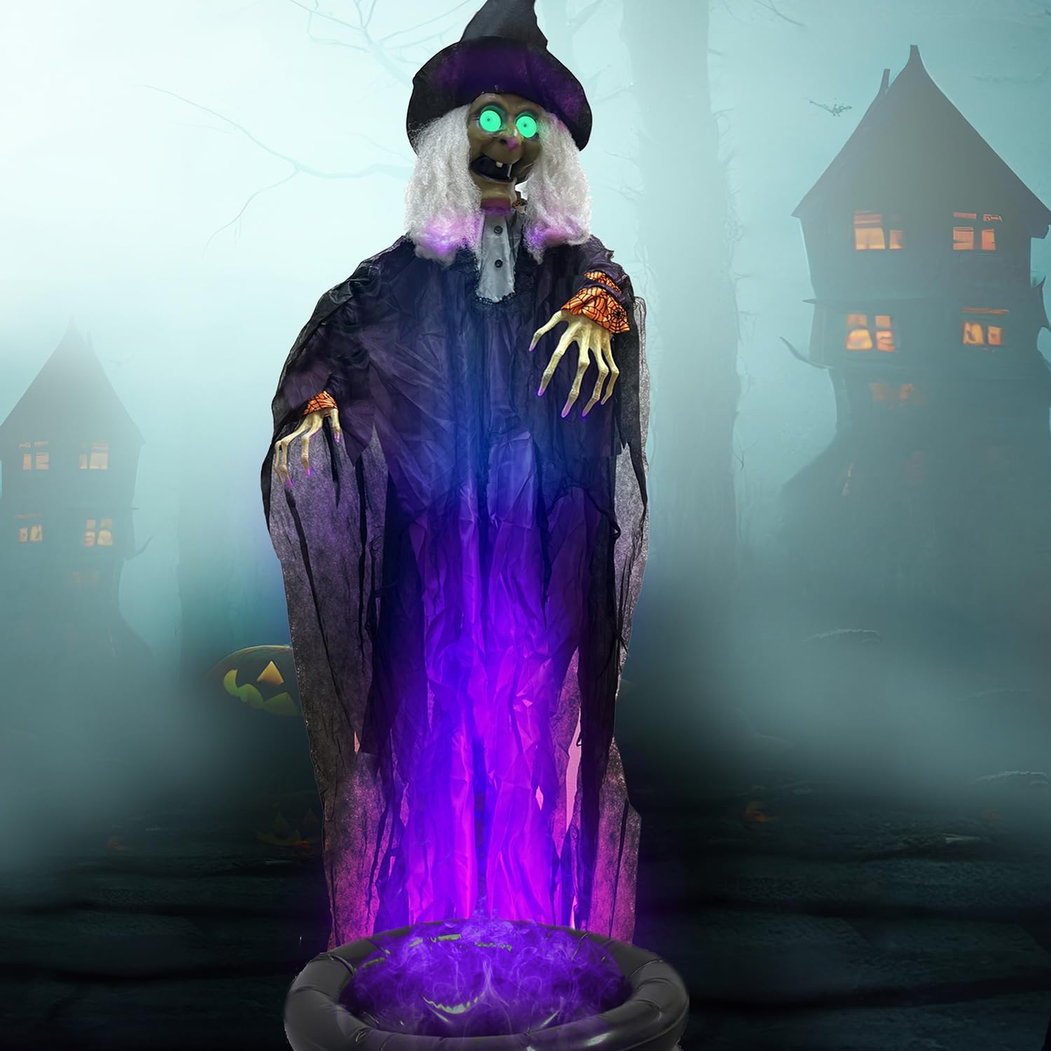 Amazon.com: GiftExpress 12FT Hanging Laughing Witch Decoration with LED ...