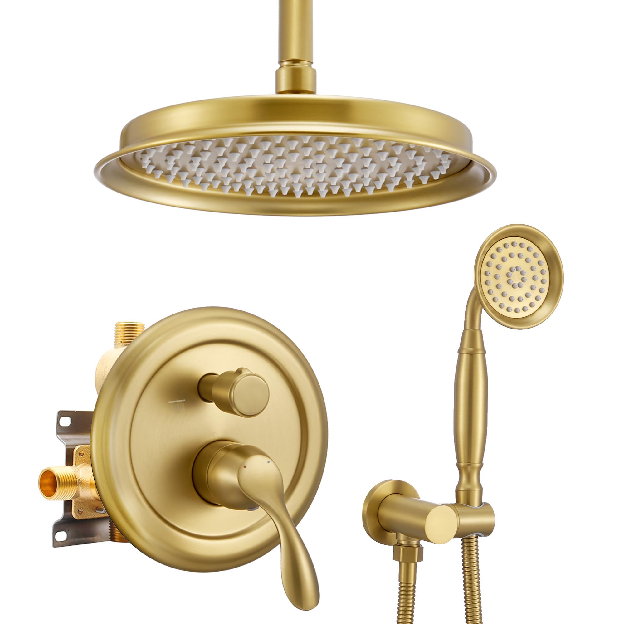 DASAN Brushed Gold Rain Shower System Complete Antique Shower Faucet ...