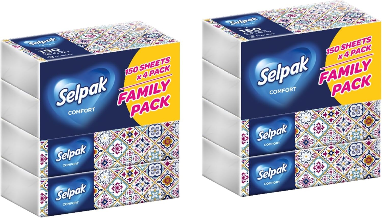 Selpak Comfort Facial Tissue 150 sheets 2 ply, Pack of 8 : Amazon.ae: Health