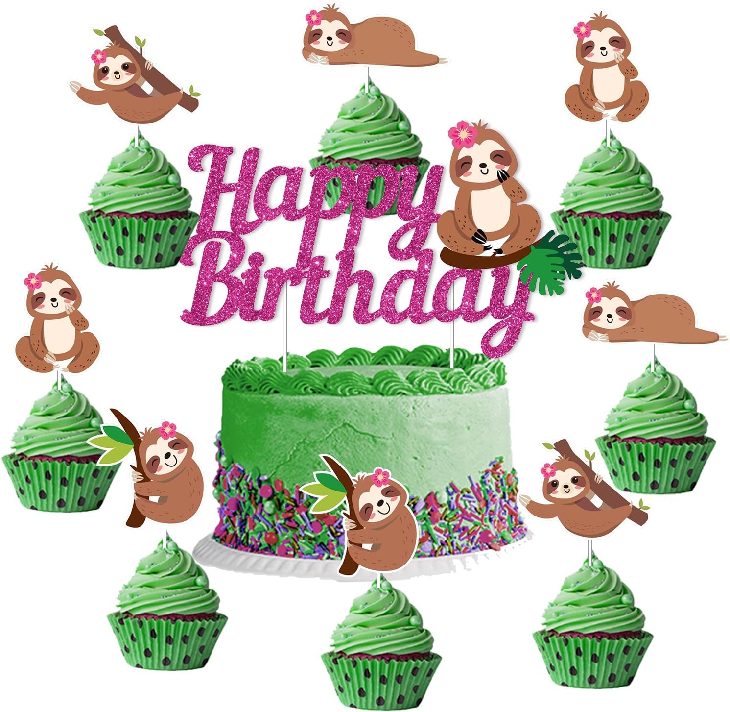 Amazon.com: Sloth Themed Birthday Cake Toppers Decorations for Girls ...