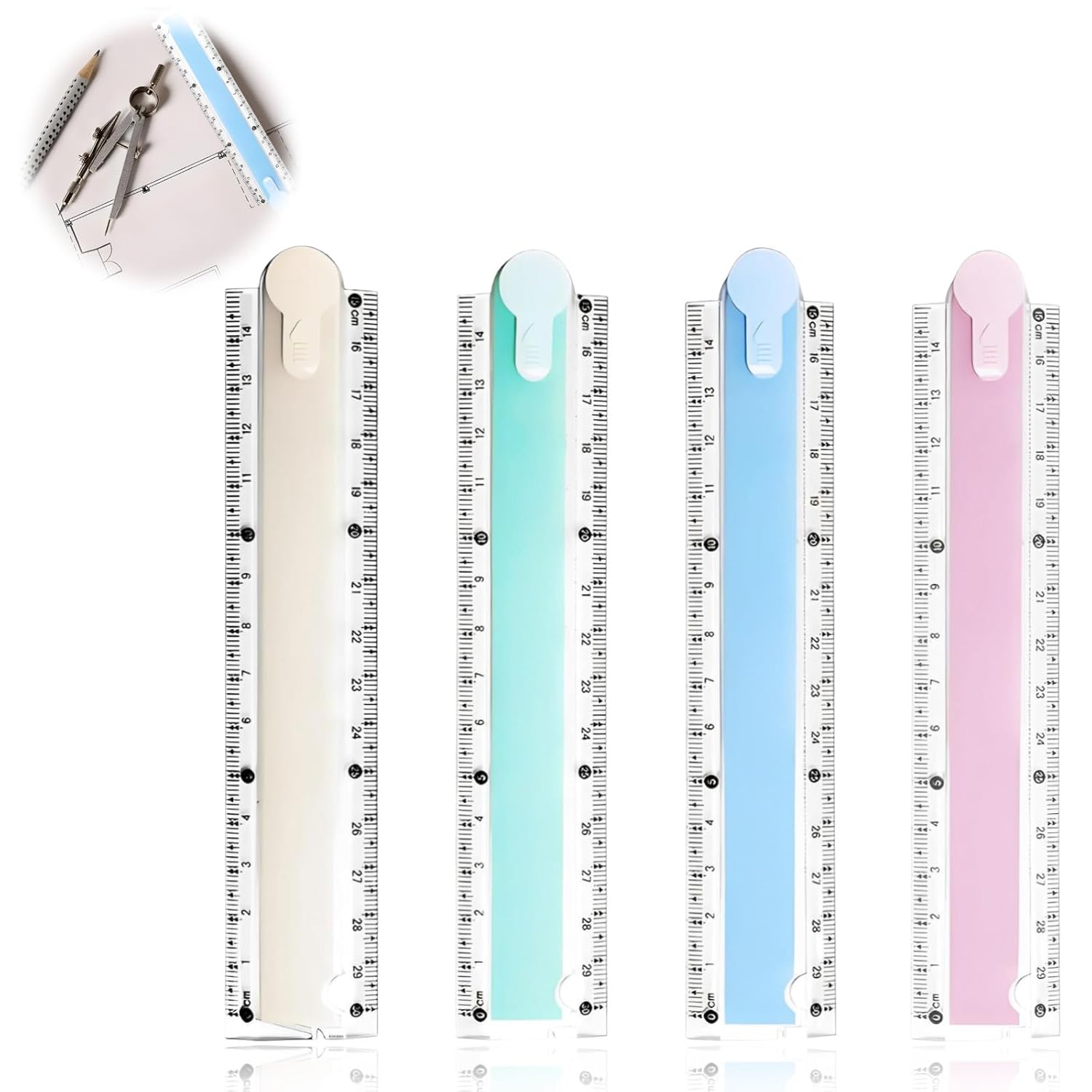 4 PCS Plastic Folding Rulers, 30cm Foldable Ruler, Cute Folding ...