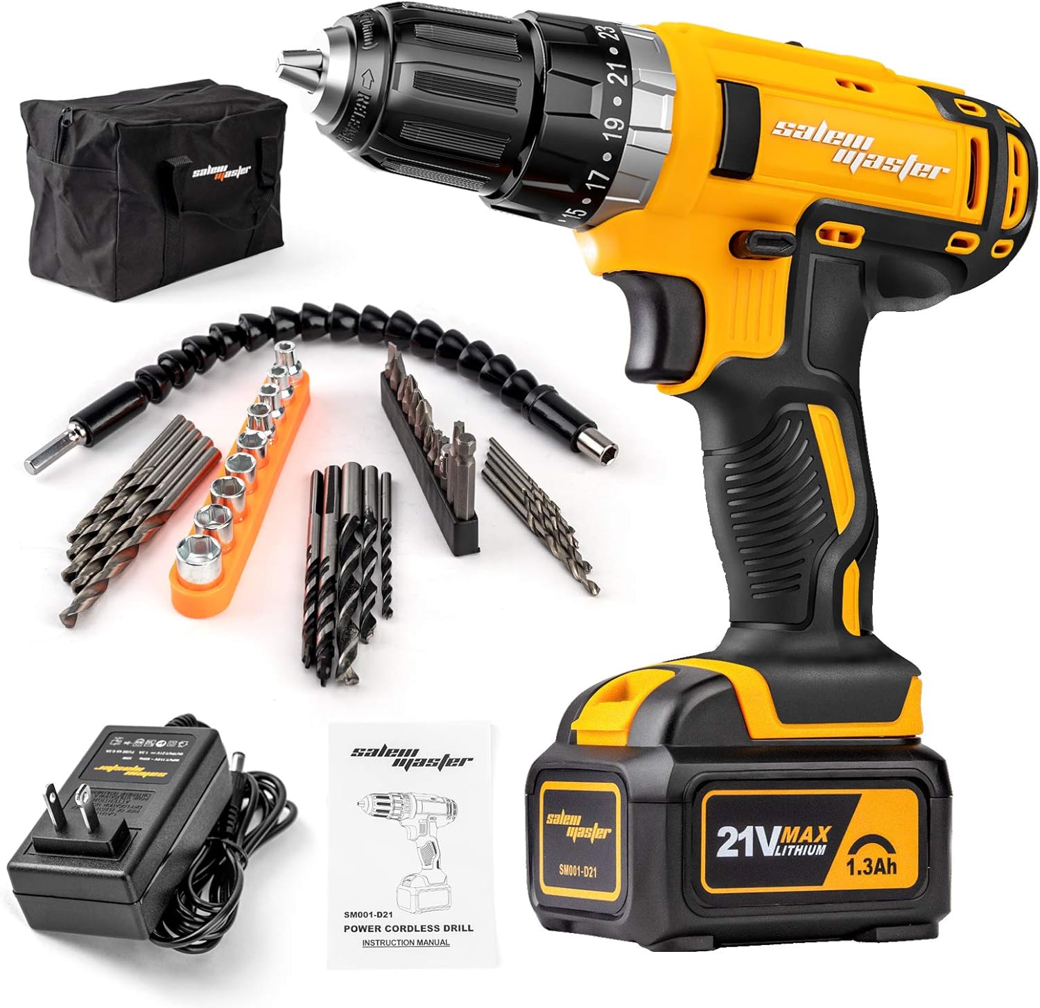 SALEM MASTER Cordless Drill Driver - 21V Max Impact Drill with 3/8 ...