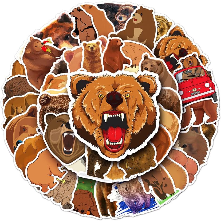 Amazon.com: Brown Bear Stickers |50Pcs Brown Bear Waterproof Vinyl ...