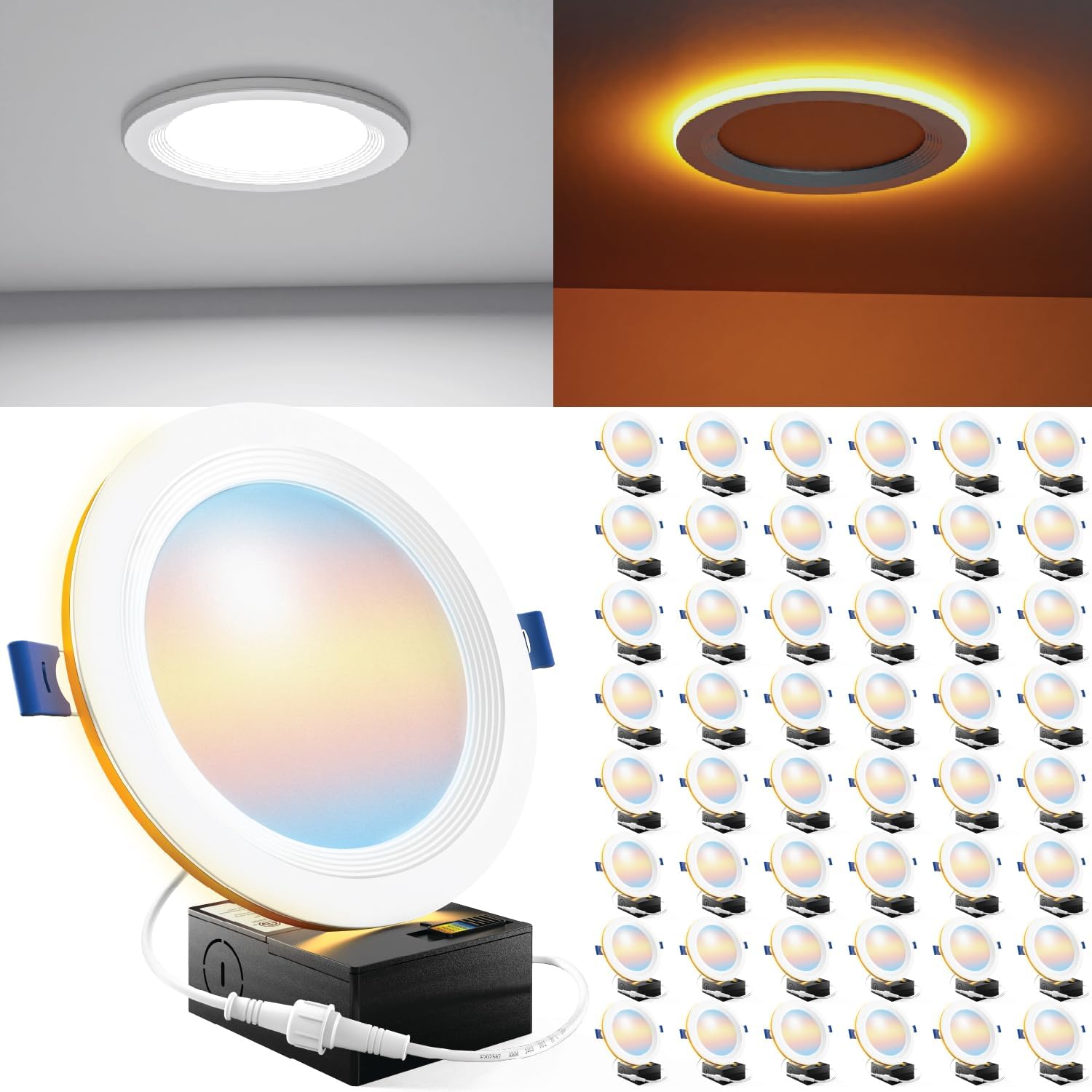 Sunco 48 Pack 6 Inch LED Recessed Light with Night Light, Flush Mount ...