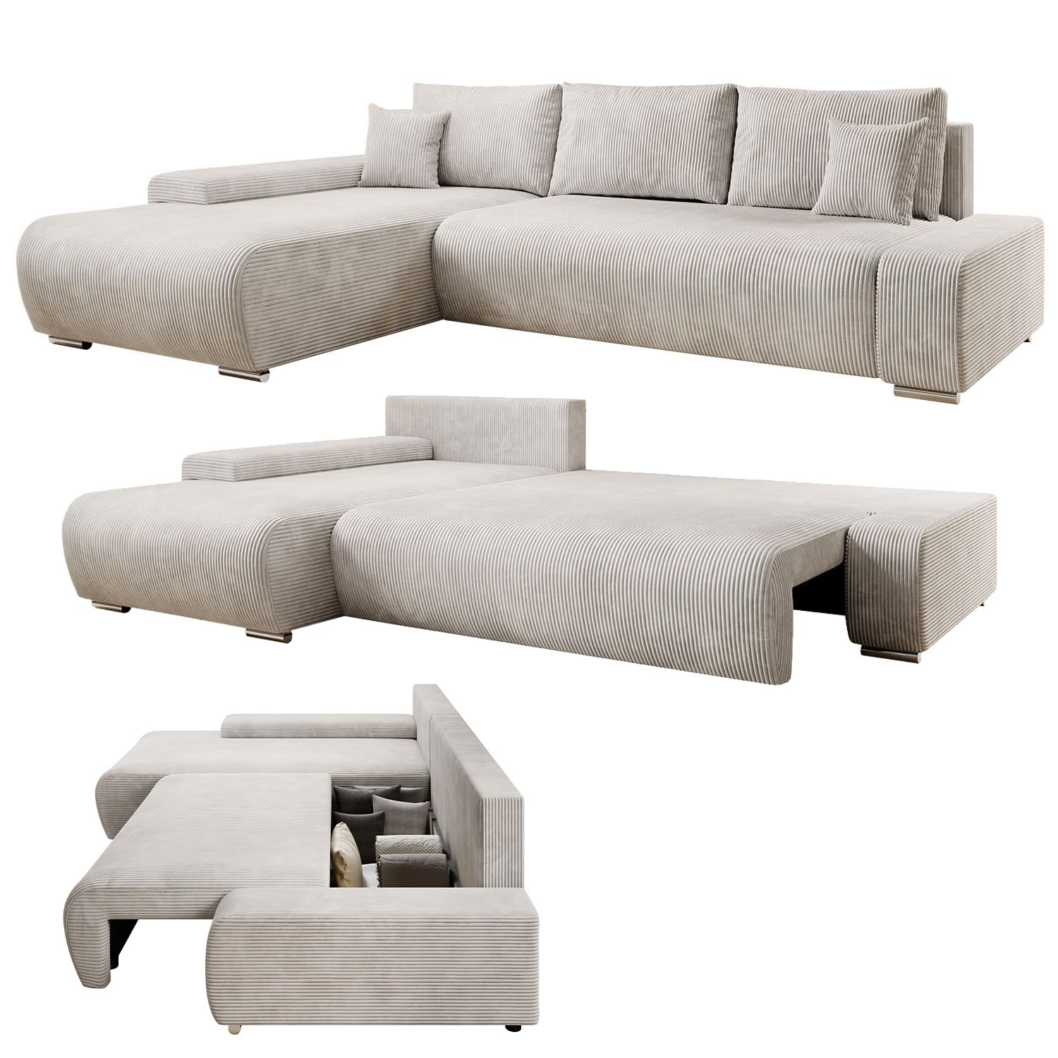 Juskys Sofa Iseo Links met slaapfunctie, stoffen bank, L-vorm, voor ...