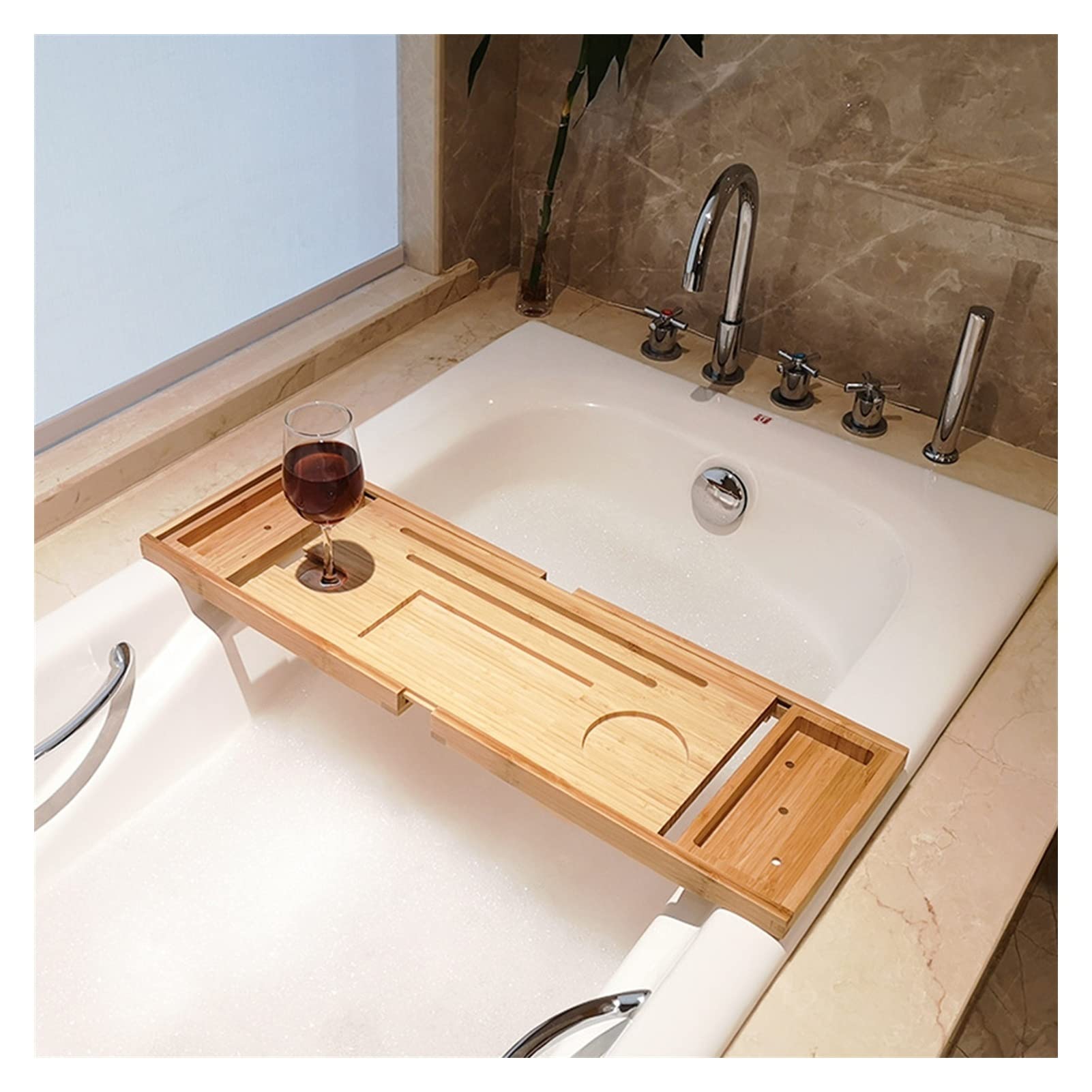 Spa Bathtub Caddy Extendable Bamboo Bathtub Tray Nonslip Bath Tray Spa