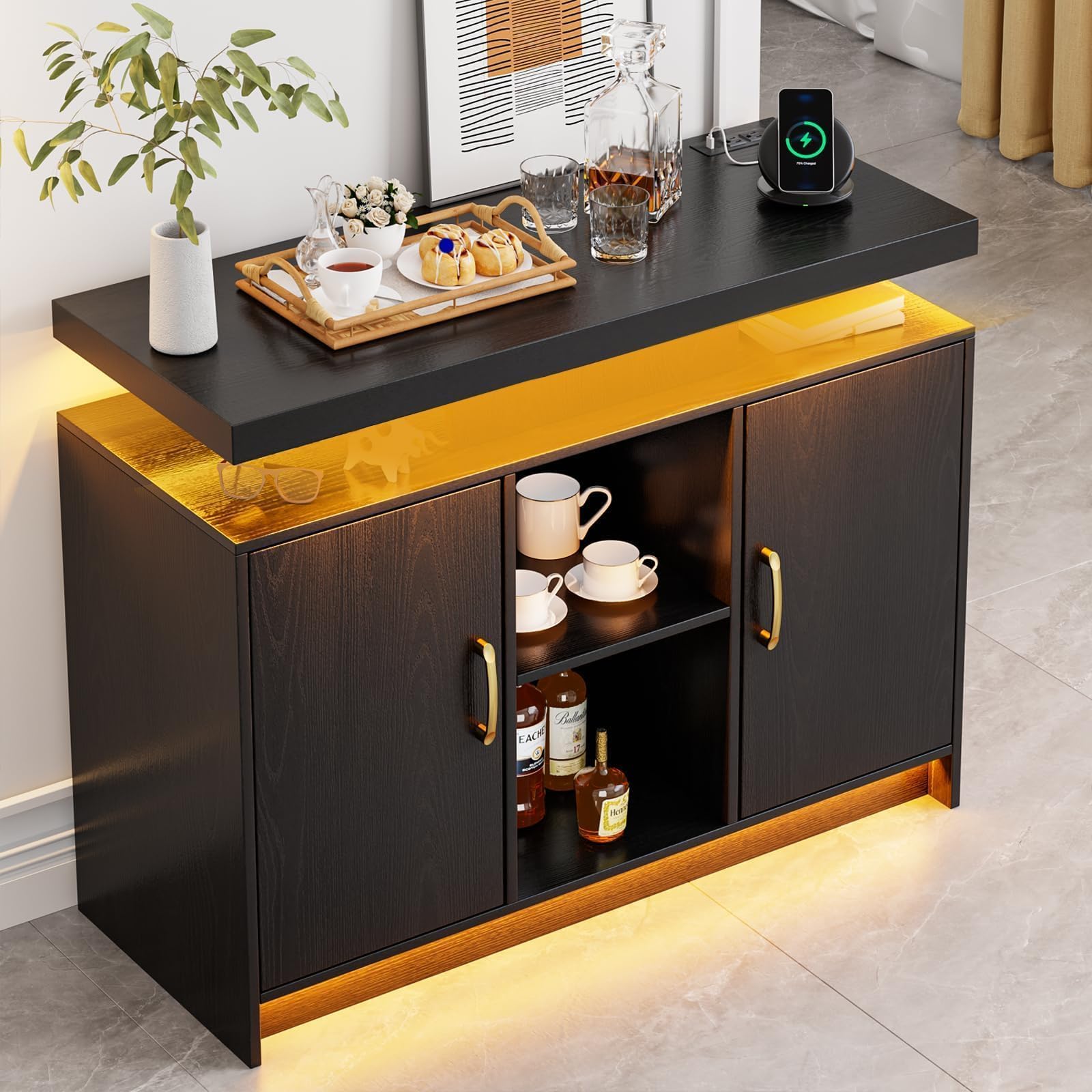 Amazon.com - 4 EVER WINNER Buffet Cabinet with LED Lights and Charging ...