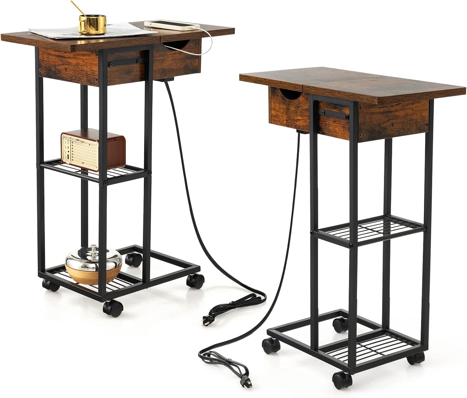 Amazon.com: GOFLAME C-Shaped End Table with Charging Station & USB Port ...