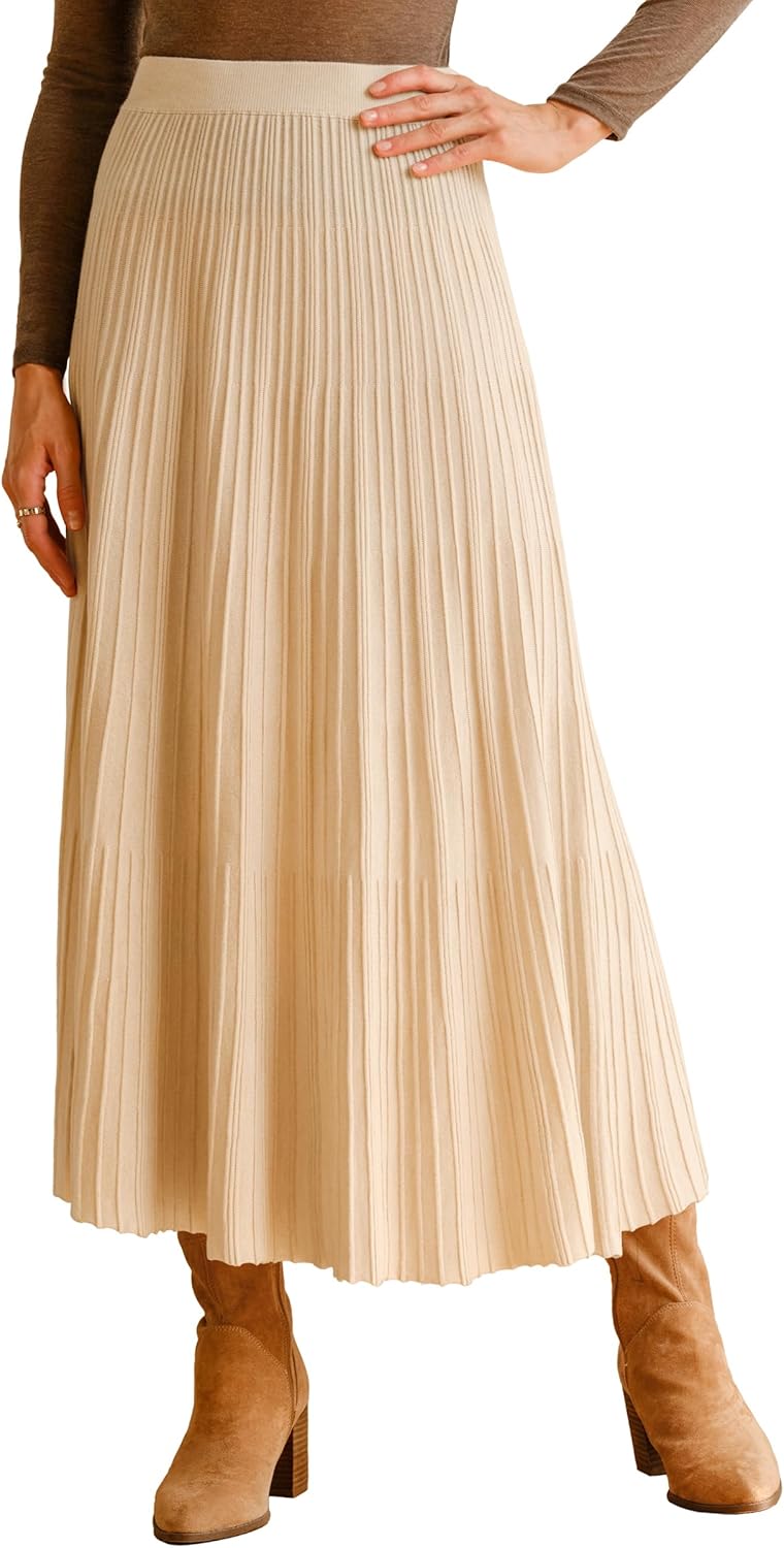 Arach&Cloz Women's Wool Blend Wide Elastic Band Pleated Flowy A-Line Maxi Skirts 2025 at Amazon ...
