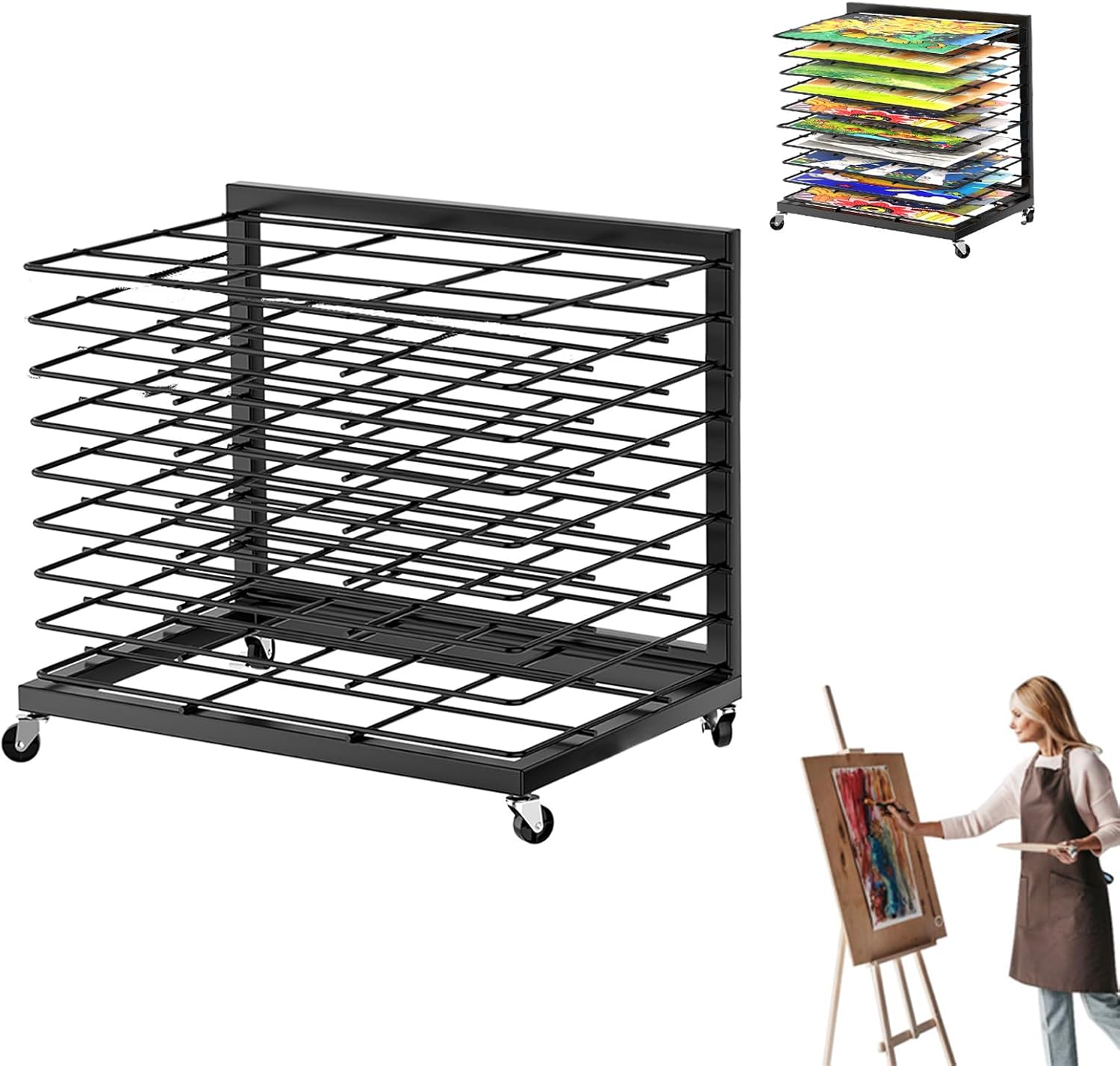 HOOMFIT Portable Art Storage Rack,Painting Drying Rack, 9 Removable ...