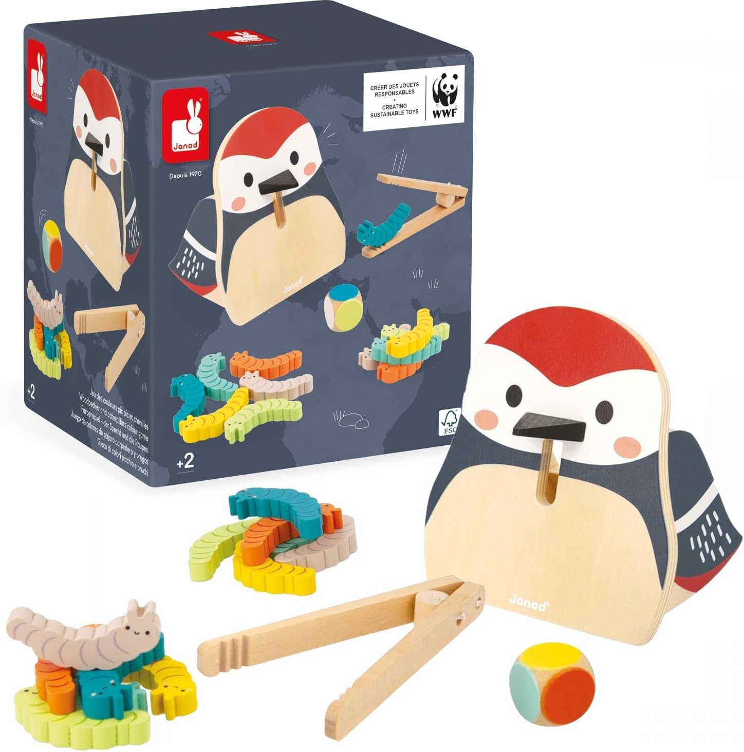 Janod Woodpecker and Caterpillars-Early-Years Developmental Toy ...