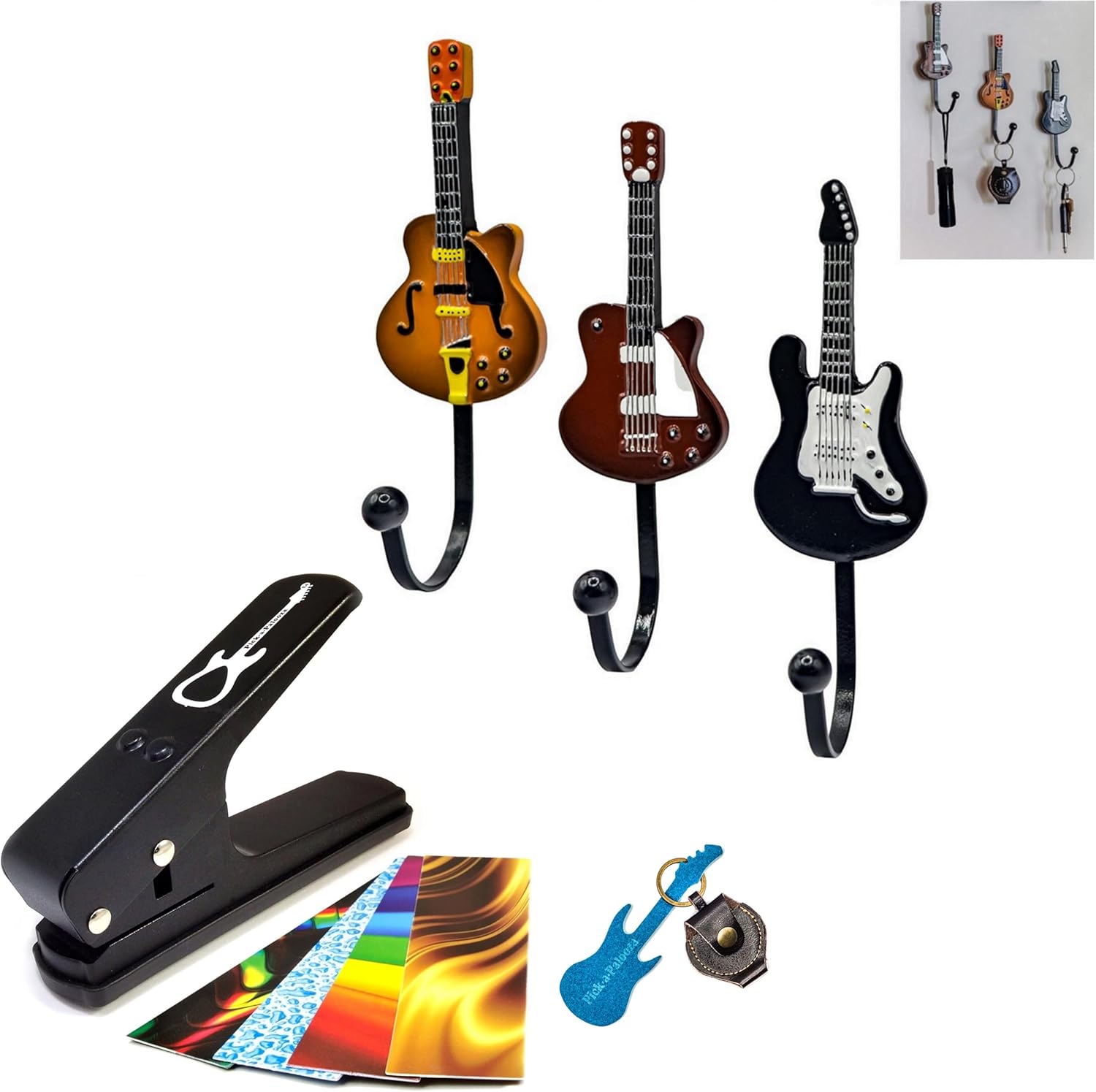 Amazon.com: Black Pick Punch Gift Pack and Three Guitar Wall Utility ...