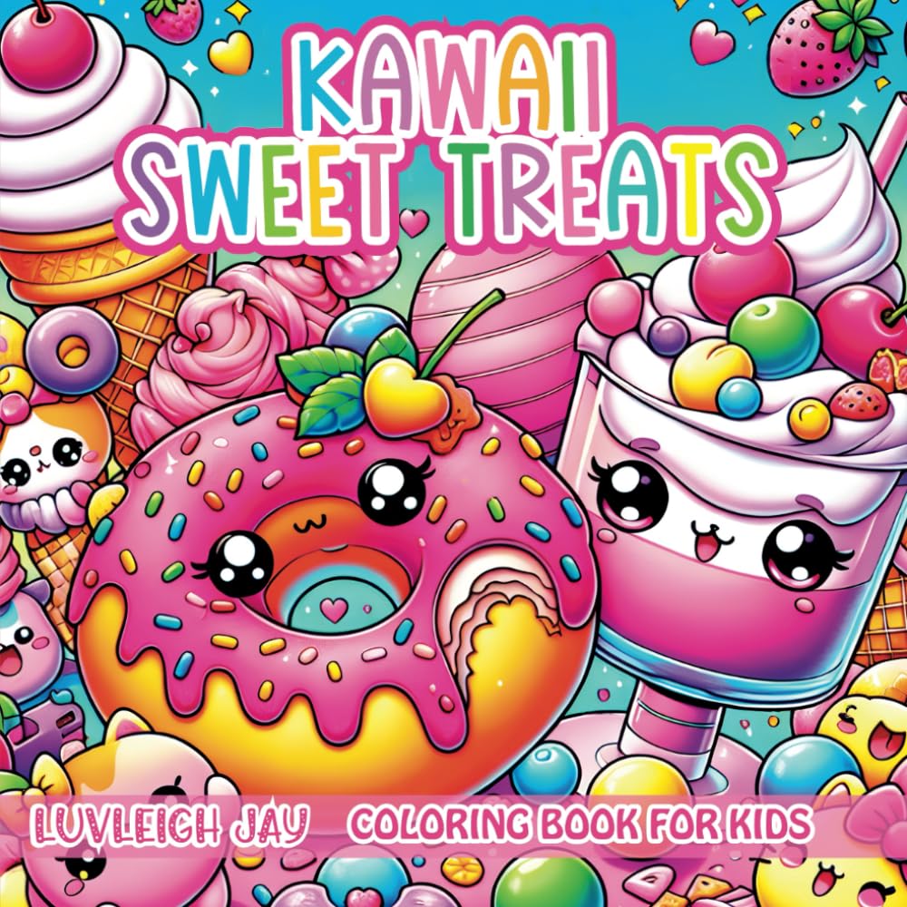 Kawaii Sweet Treats Coloring Book for Kids: 50 Cute Ice Creams, Donuts ...