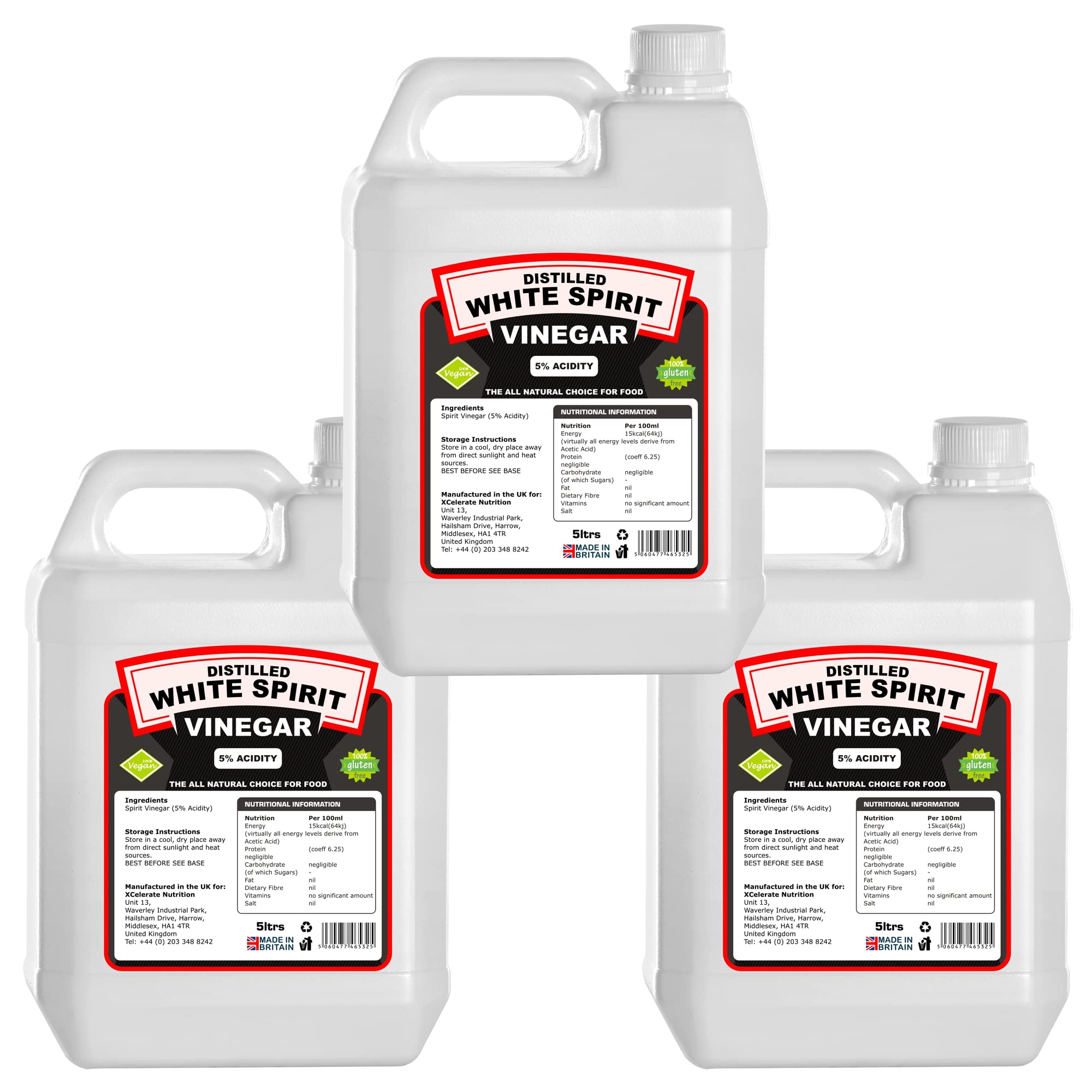 Buy XCelerate tion Distilled White Spirit Vinegar 15LTR - 5L Pack of 3 ...