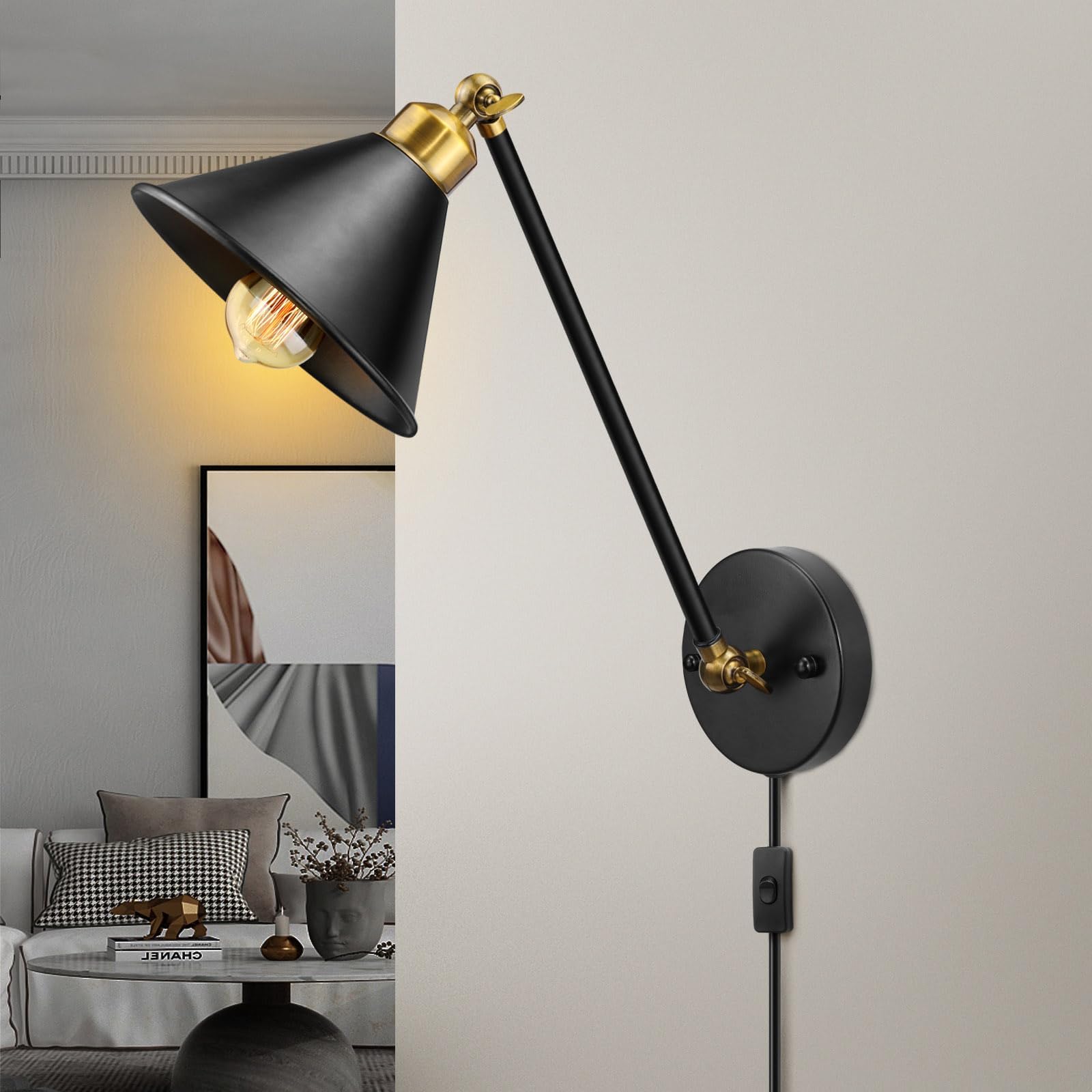 AEOREAL Plug in Wall Sconce, Antique Swing Arm Vintage Industrial Wall ...