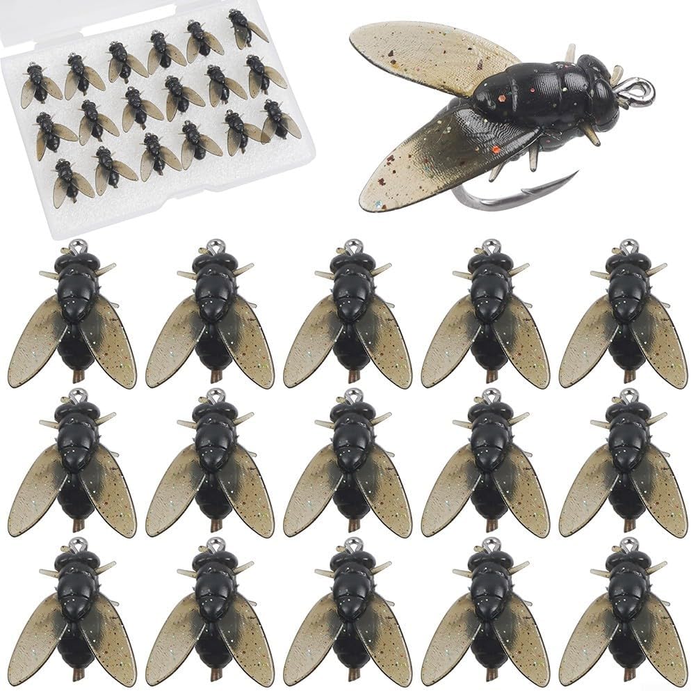 Fly Fishing Lures 20pcs Pack Realistic Silicone Housefly Design with ...