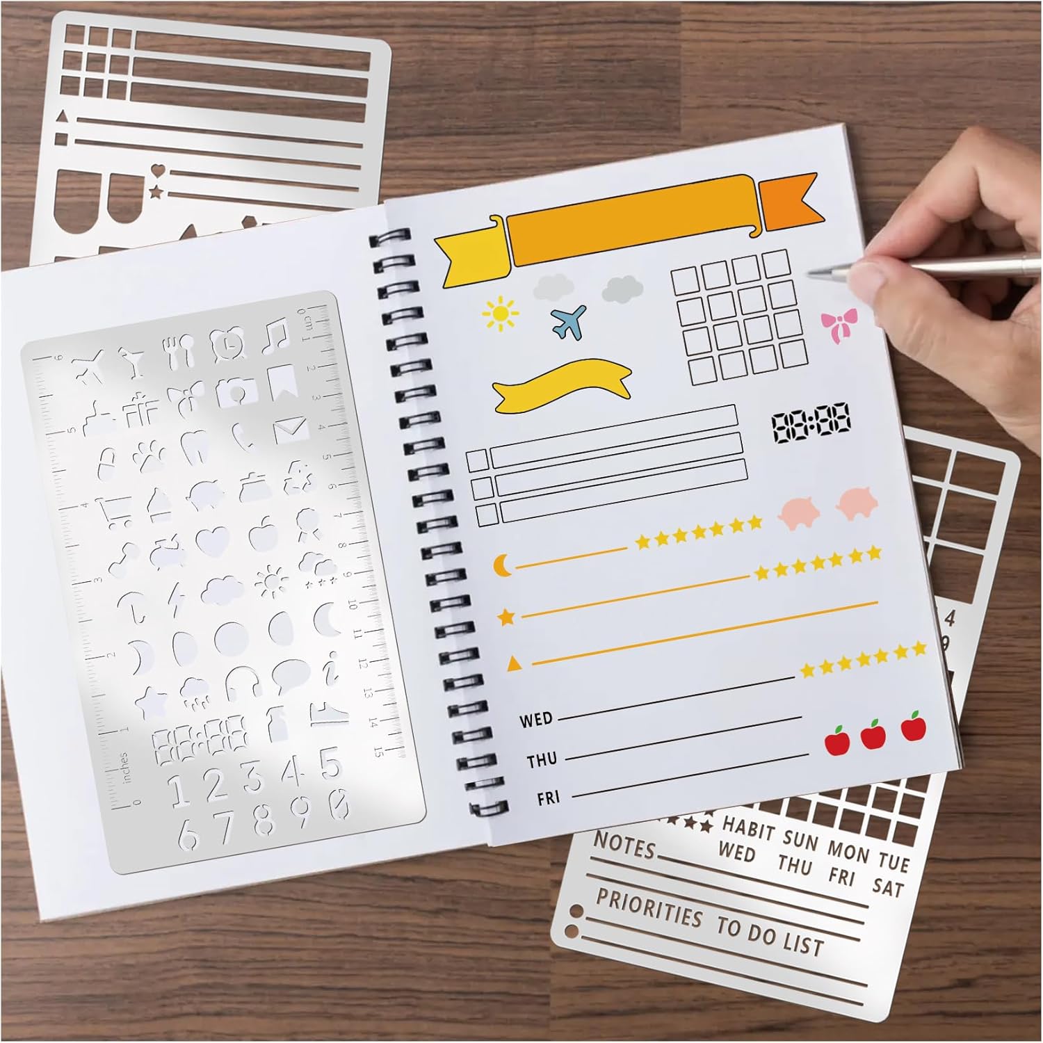 Amazon.com: Metal Planner Ruler Stencils for Dotted Journals Supplies ...