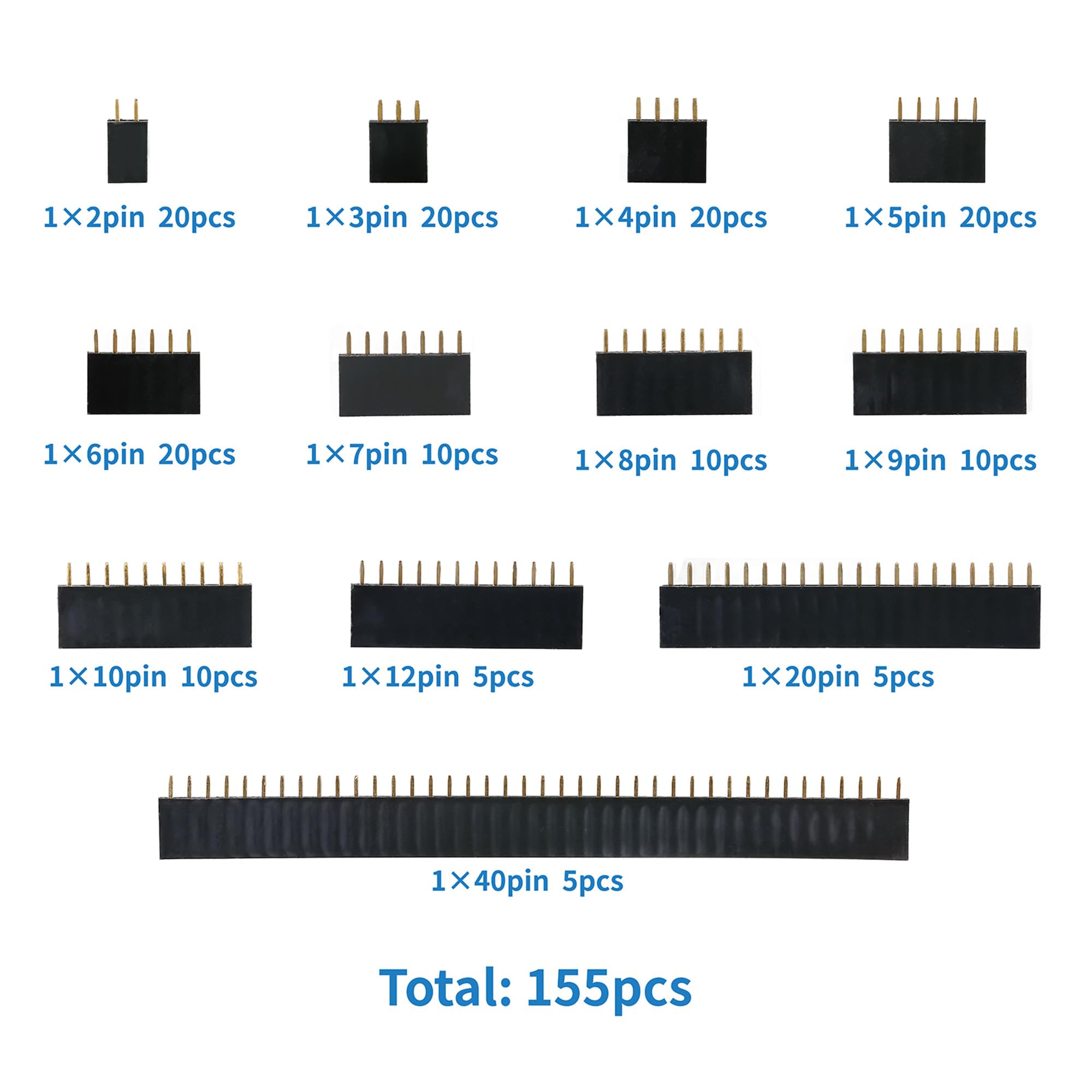 Snapklik.com : 155Pcs 2.54mm Straight Single Row PCB Board Female Pin ...