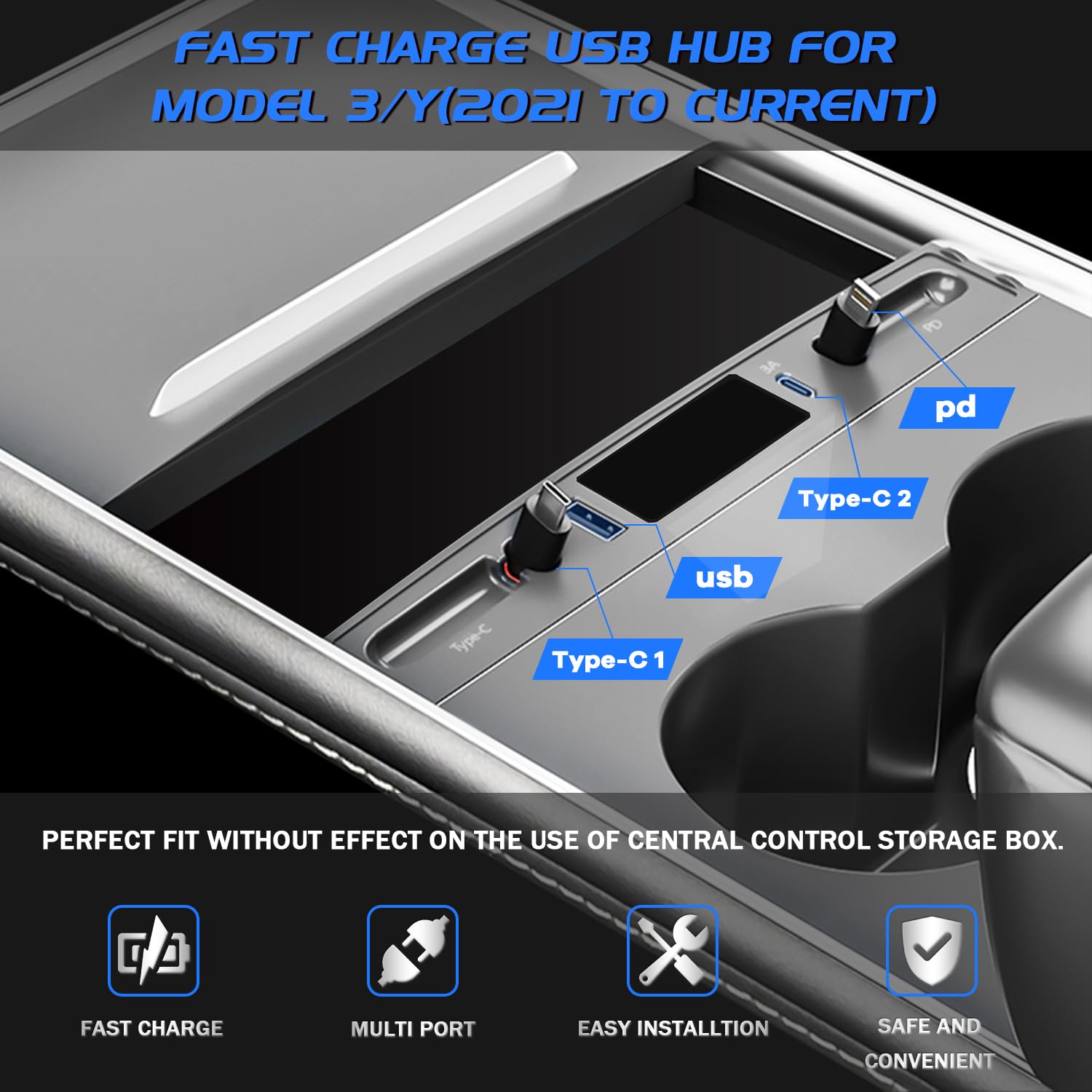 Snapklik.com : 4-in-1 Model 3 Retractable USB Hub For Model 3 Model Y ...