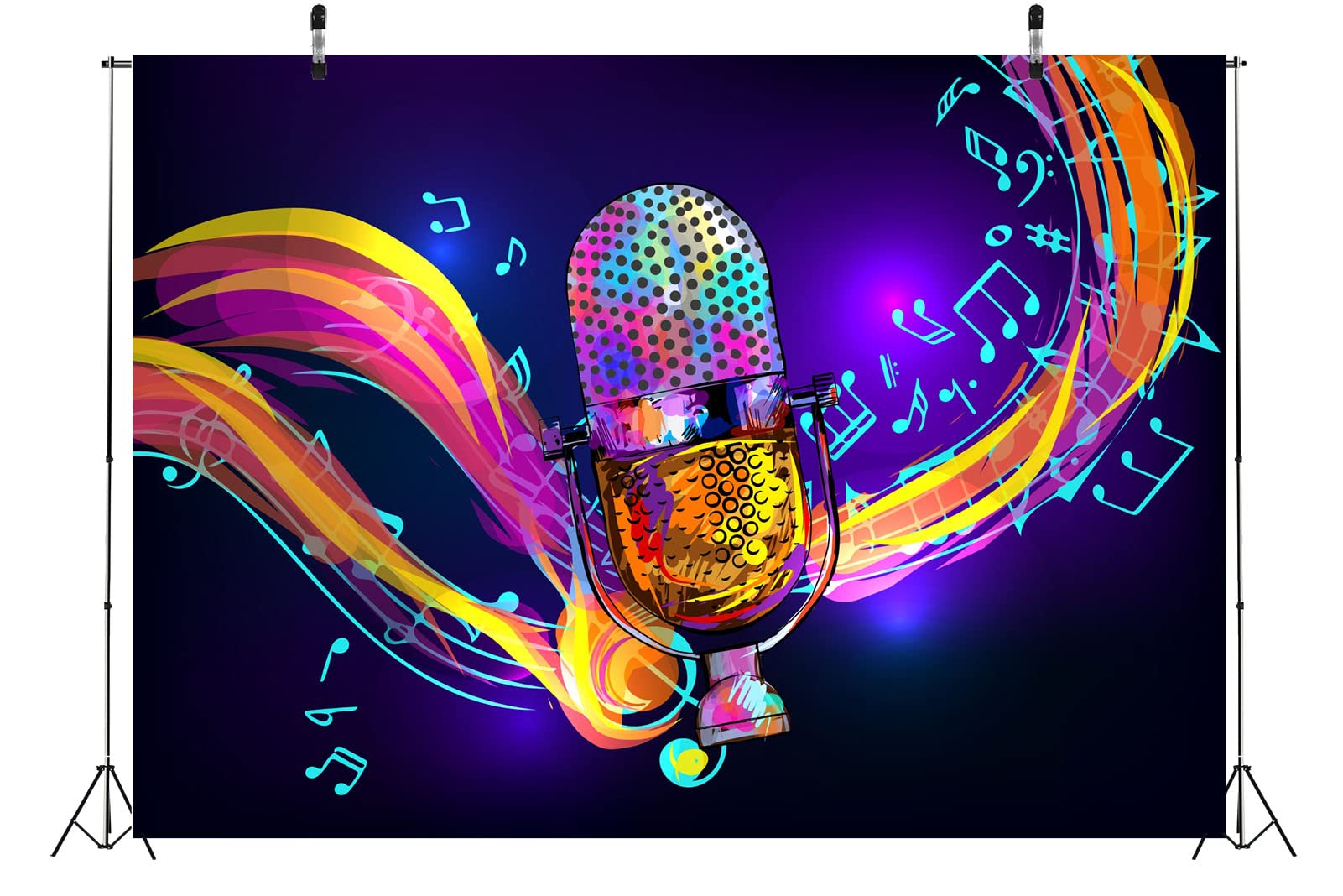 Snapklik.com : Karaoke Party Backdrop Fabric 5x3ft Rainbow Microphone ...