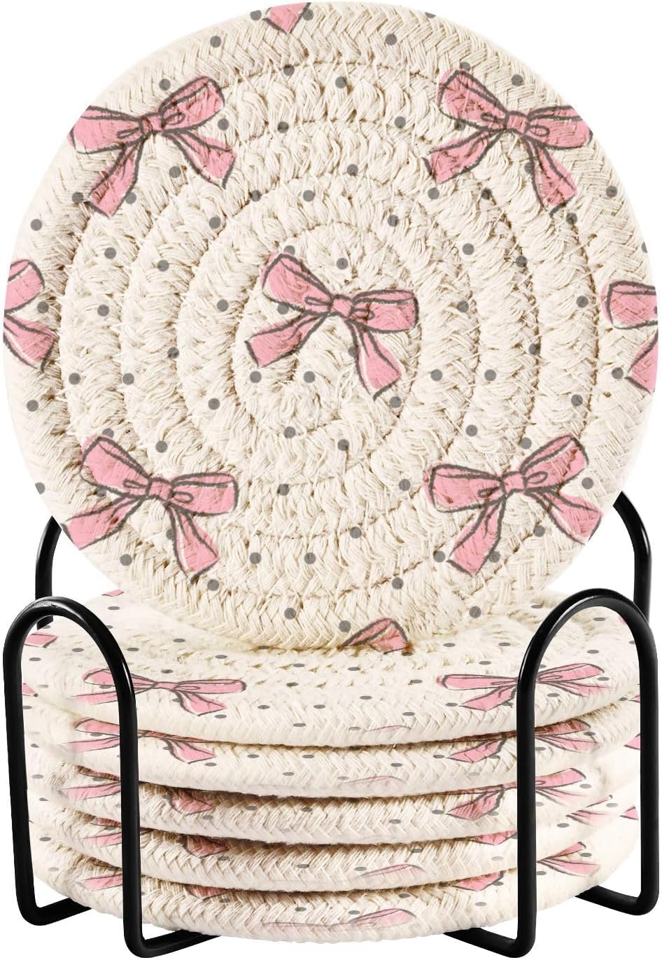 Amazon.com: Kigai Pink Bow Coasters for Drinks with Holder 3.9 Inch ...