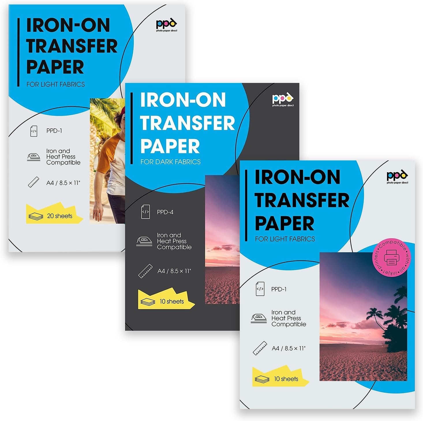 Amazon.com: PPD Premium Iron T-Shirt Transfer Paper Dark, Black, Light ...