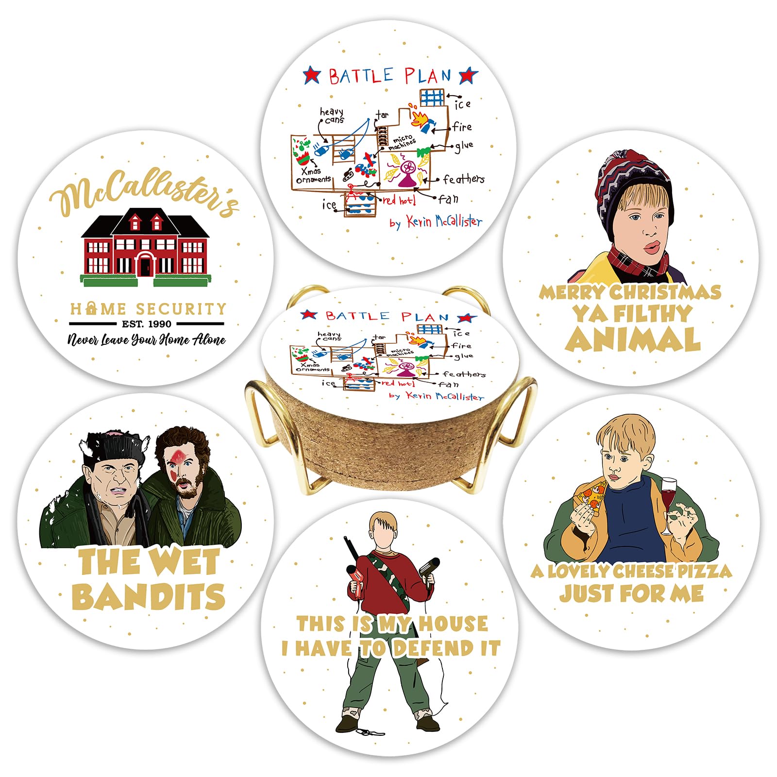 Amazon.com: Home Alone Merchandise Gifts, 6 Pcs Drink Coasters with ...