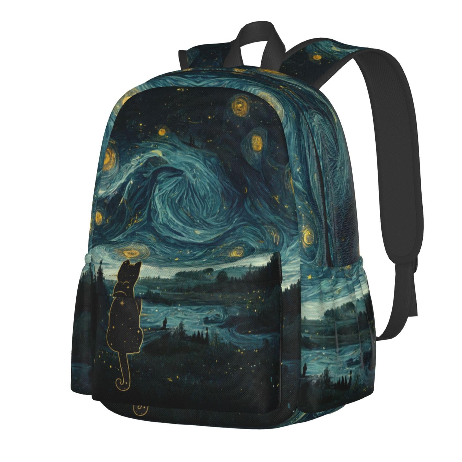 Amazon.com | DEKIFNHG Black Cat Starry Night Backpack Casual Sports ...