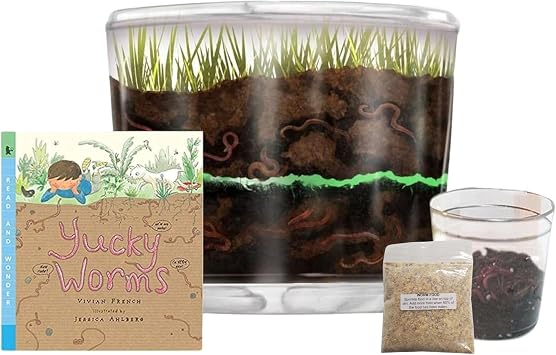 Amazon.com: Worm Farm for Kids with Live Worms, Food & Book Bundle ...