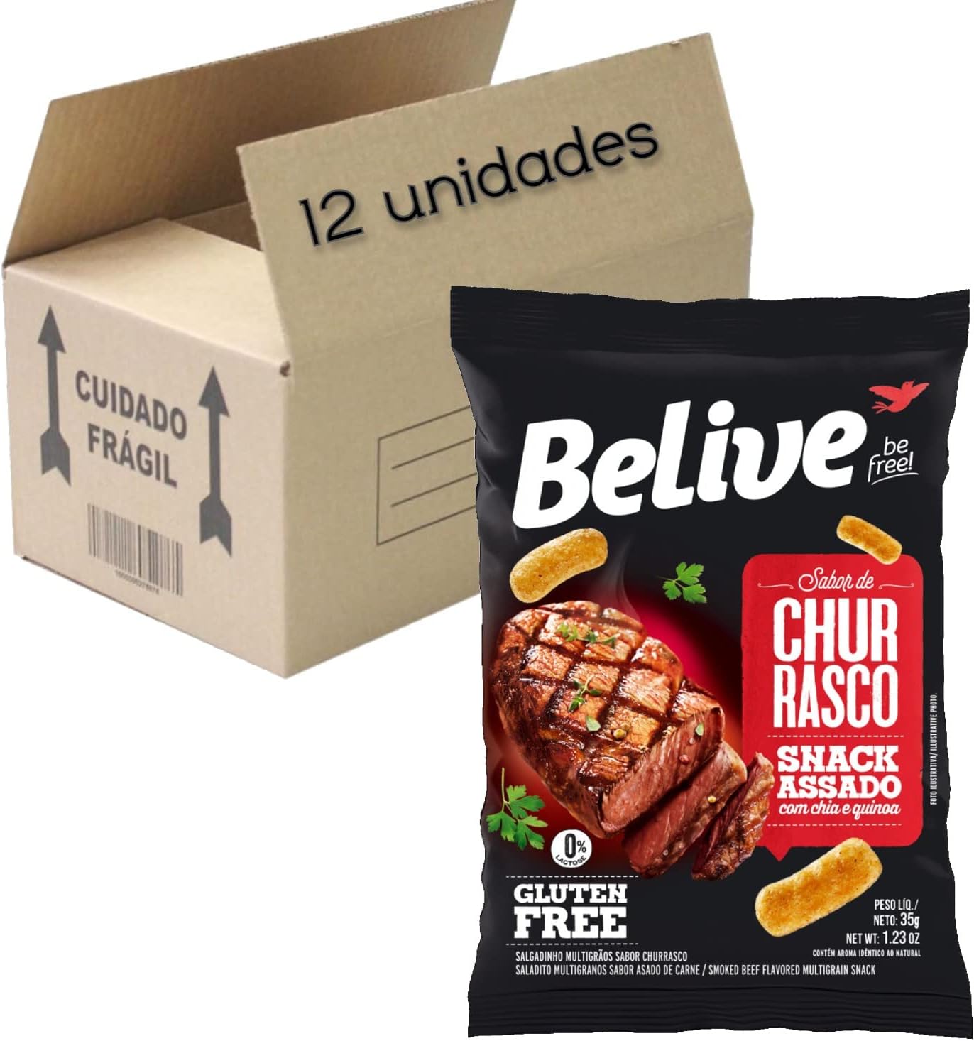 Snack Multigrãos Sabor Churrasco BELIVE 35g (12 pacotes) | Amazon.com.br