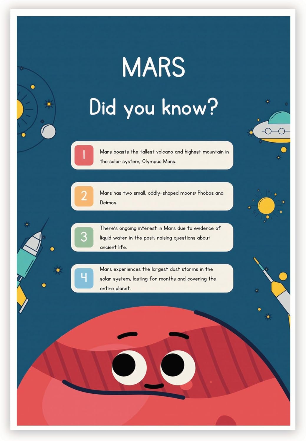 Amazon.com: HASIDU The Mars - Planet - Classroom Poster - 12 x 18 ...