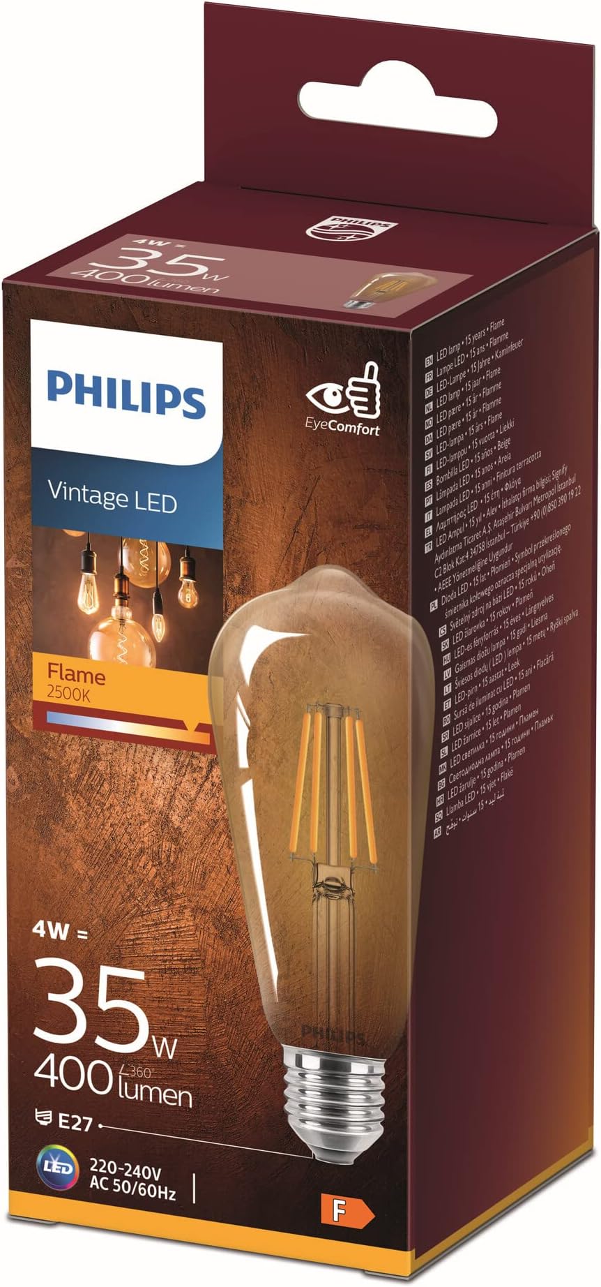 Philips Ampoule LED Classic E27 vintage 35 W en forme de goutte Doré ...