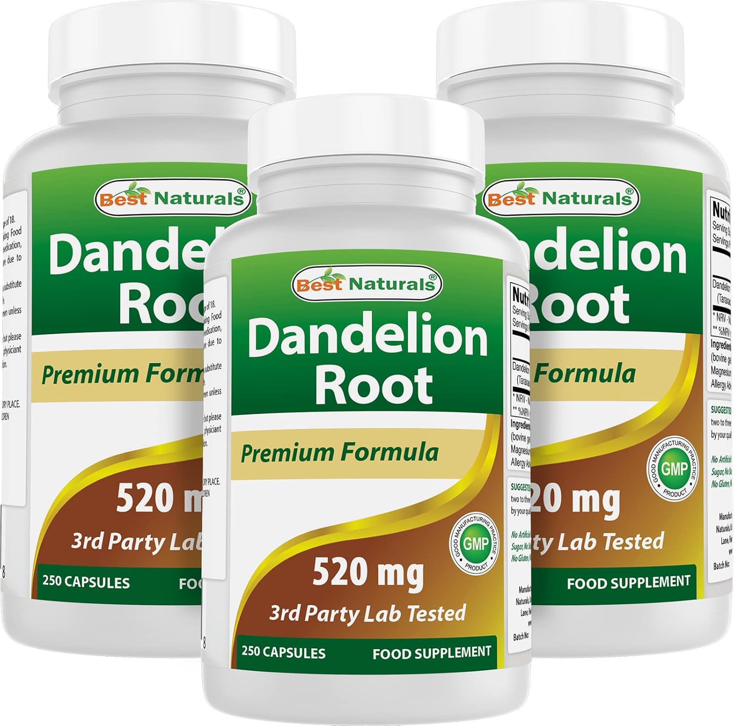 Best Naturals Dandelion Root 520 mg 250 Capsules (250 Count (Pack of 3 ...