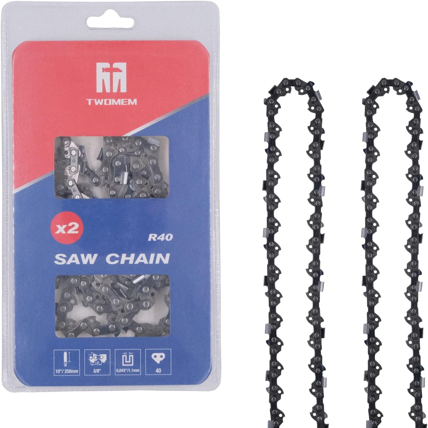 Amazon.com: TWOMEM 2-Pack 10 Inch Chainsaw Chain R40, 3/8 LP Pitch, 043 ...