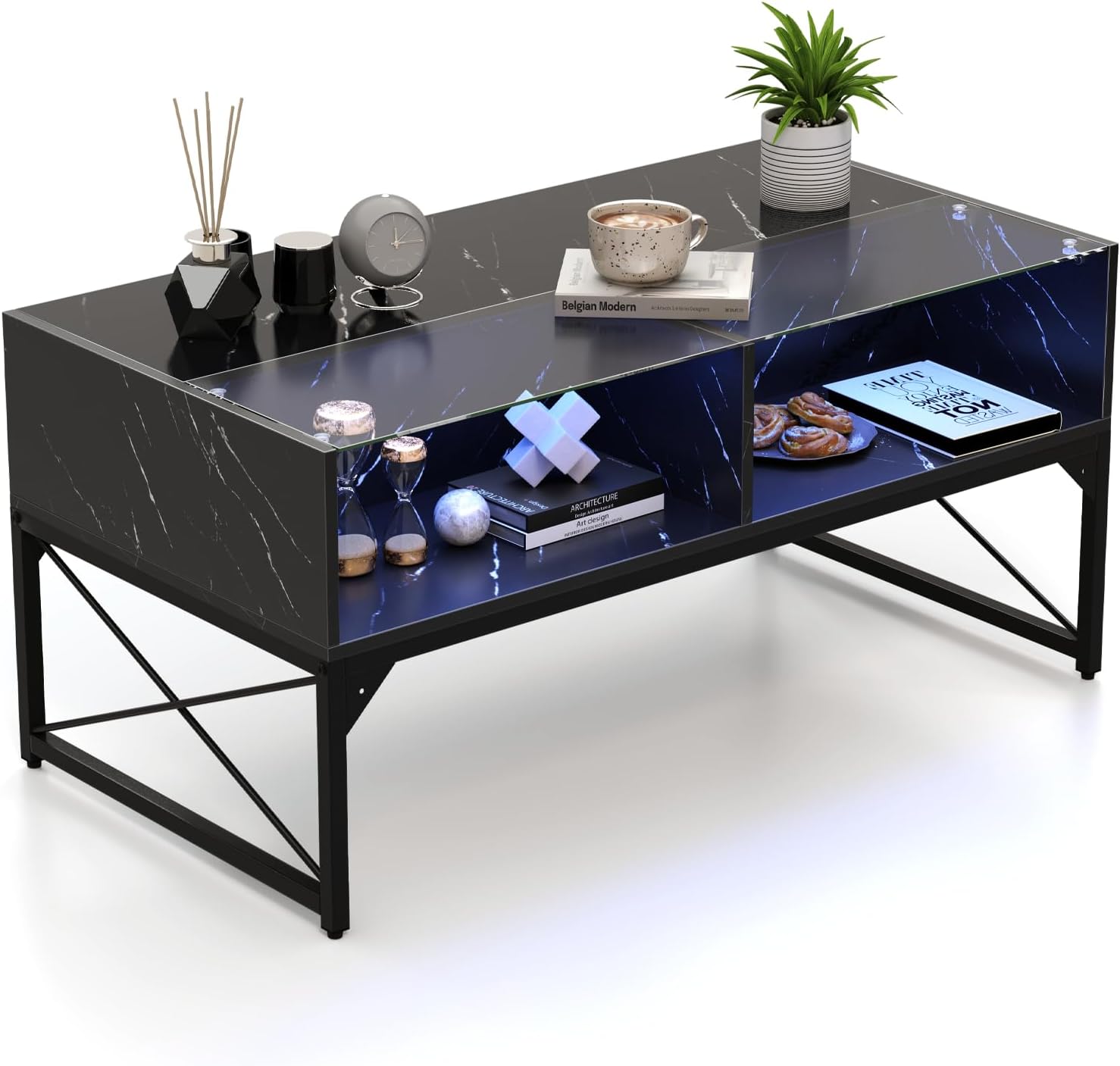 Amazon.com: Tangkula LED Coffee Table, High Glossy Center Table with 4 ...
