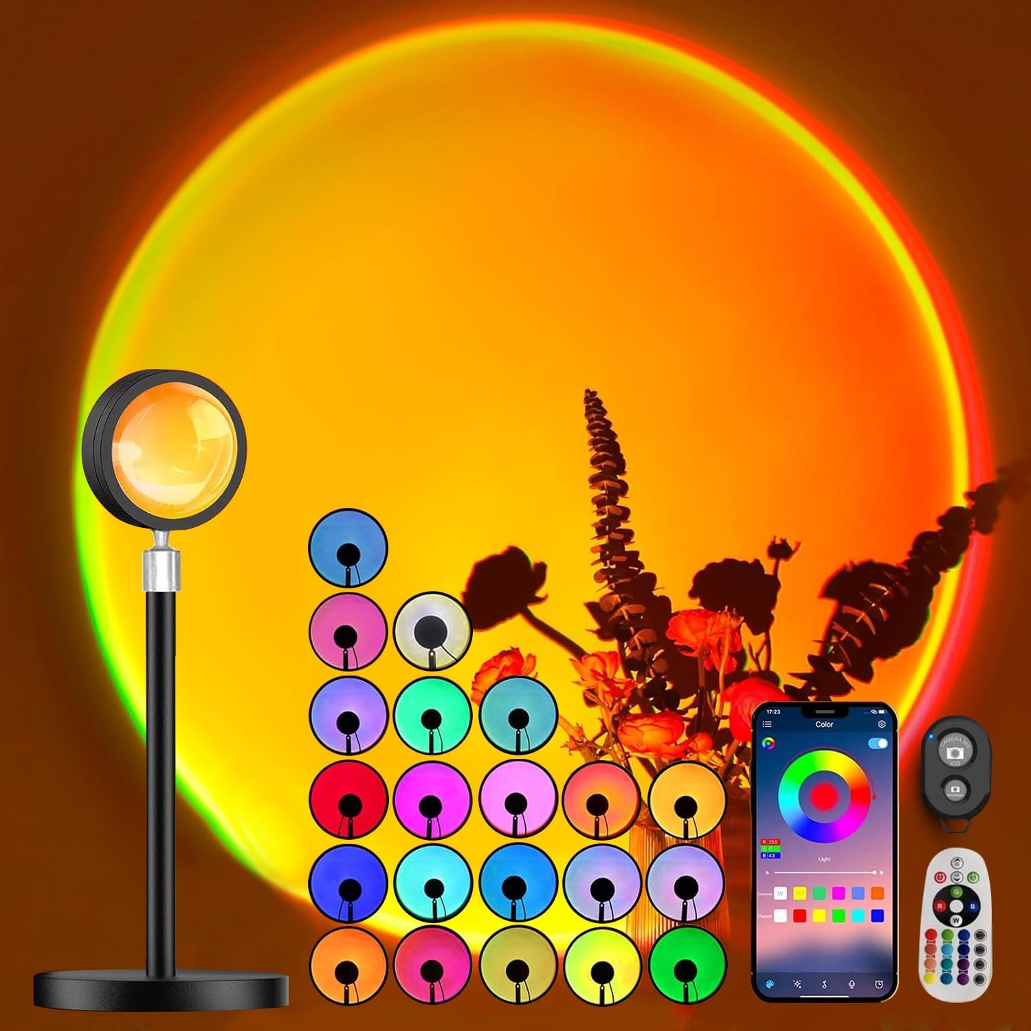 Aunus Sunset Lamp, 10W Sunset Projection Lamp USB,360°Rotation Sunset ...