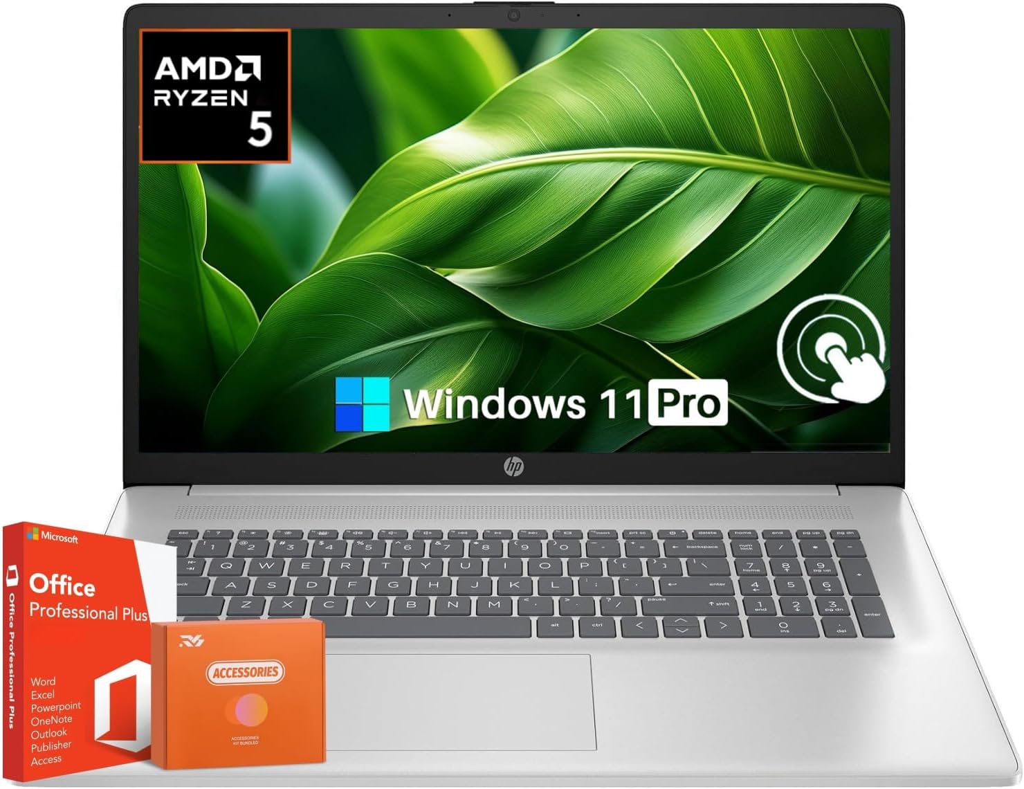 Amazon.com: HP 17 inch Laptop, Microsoft Office Lifetime License & Windows 11 Pro, AMD Ryzen 5 ...