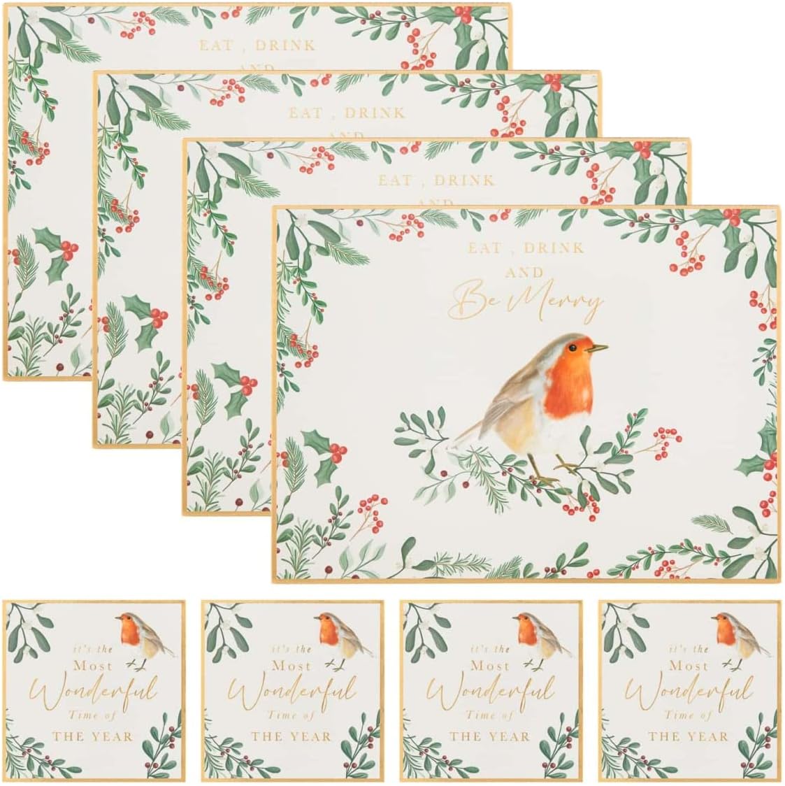 Christmas Place mats Robin Cork Placemat & Coaster Set 8pc Xmas ...