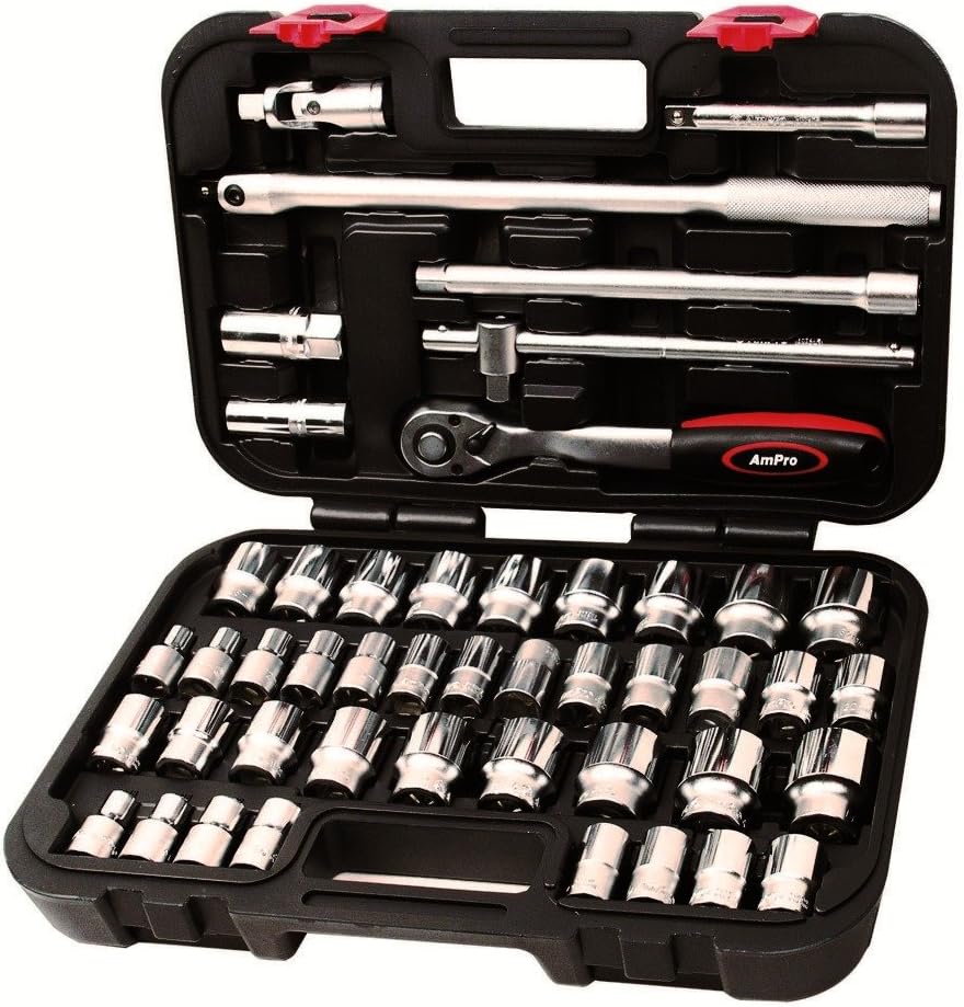Ampro T45532 1/2-Inch Drive Socket Set, SAE and Metric, 47-Piece ...