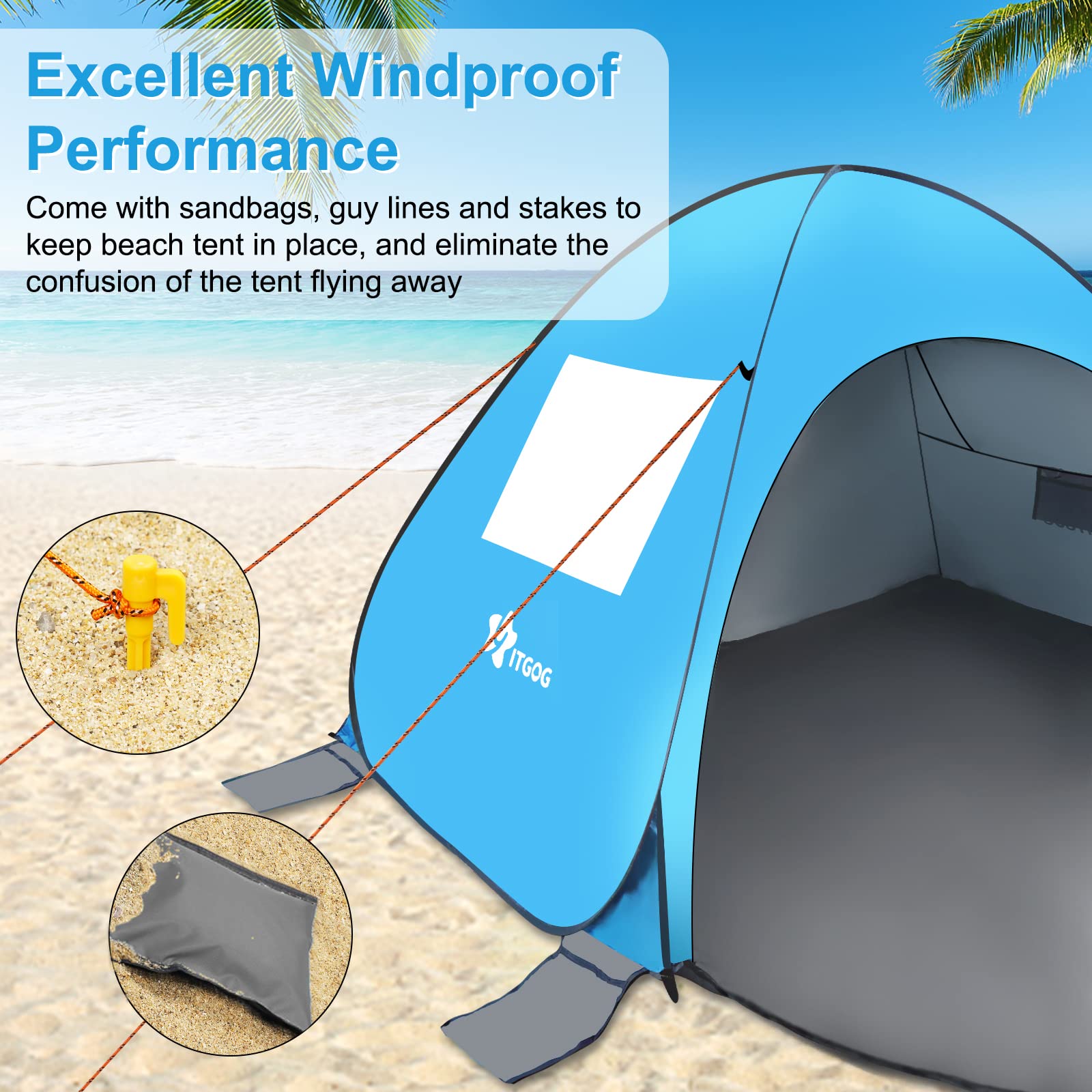 YITGOG Beach Tent Pop up Shade for 3 People, Automatic Instant Portable Cabana Beach, Baby Beach ...